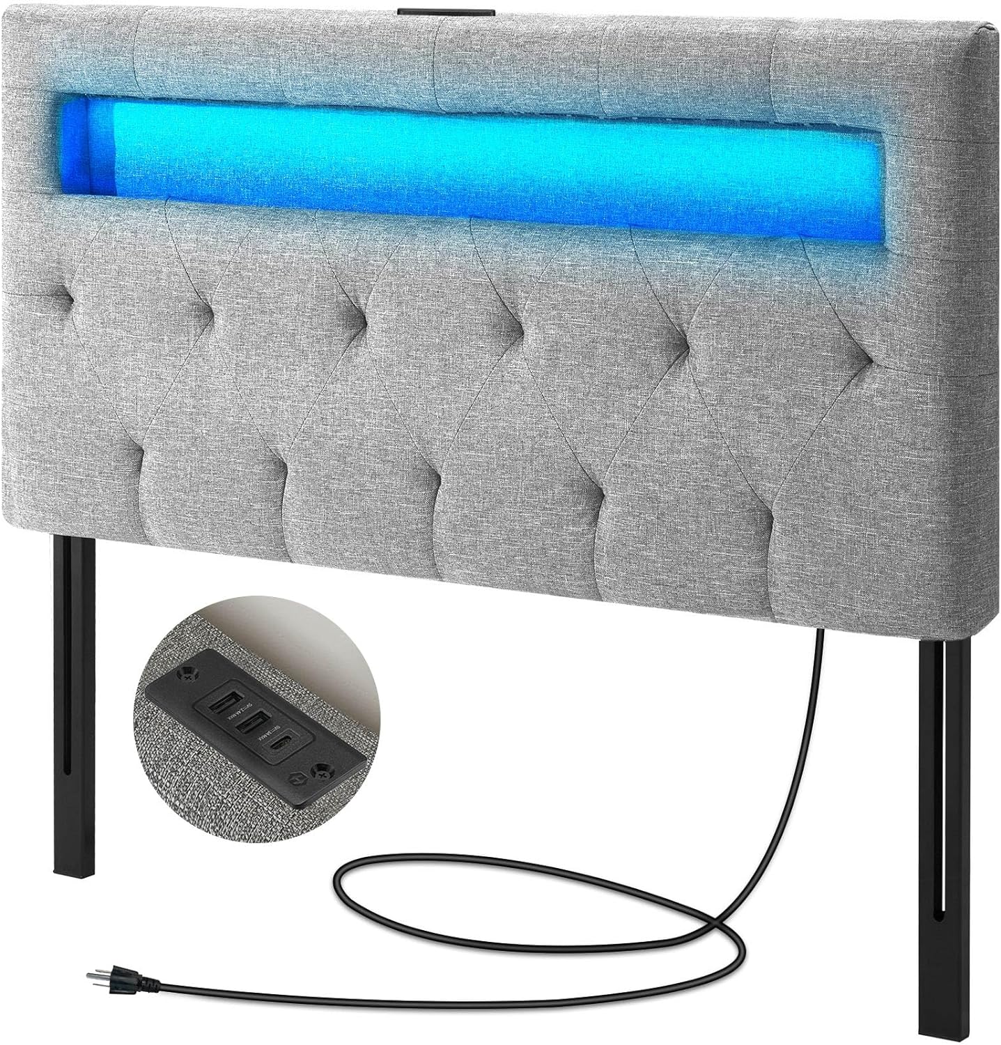Headboard for Twin Size Bed with 60,000 DIY Color of LED Light, USB ...