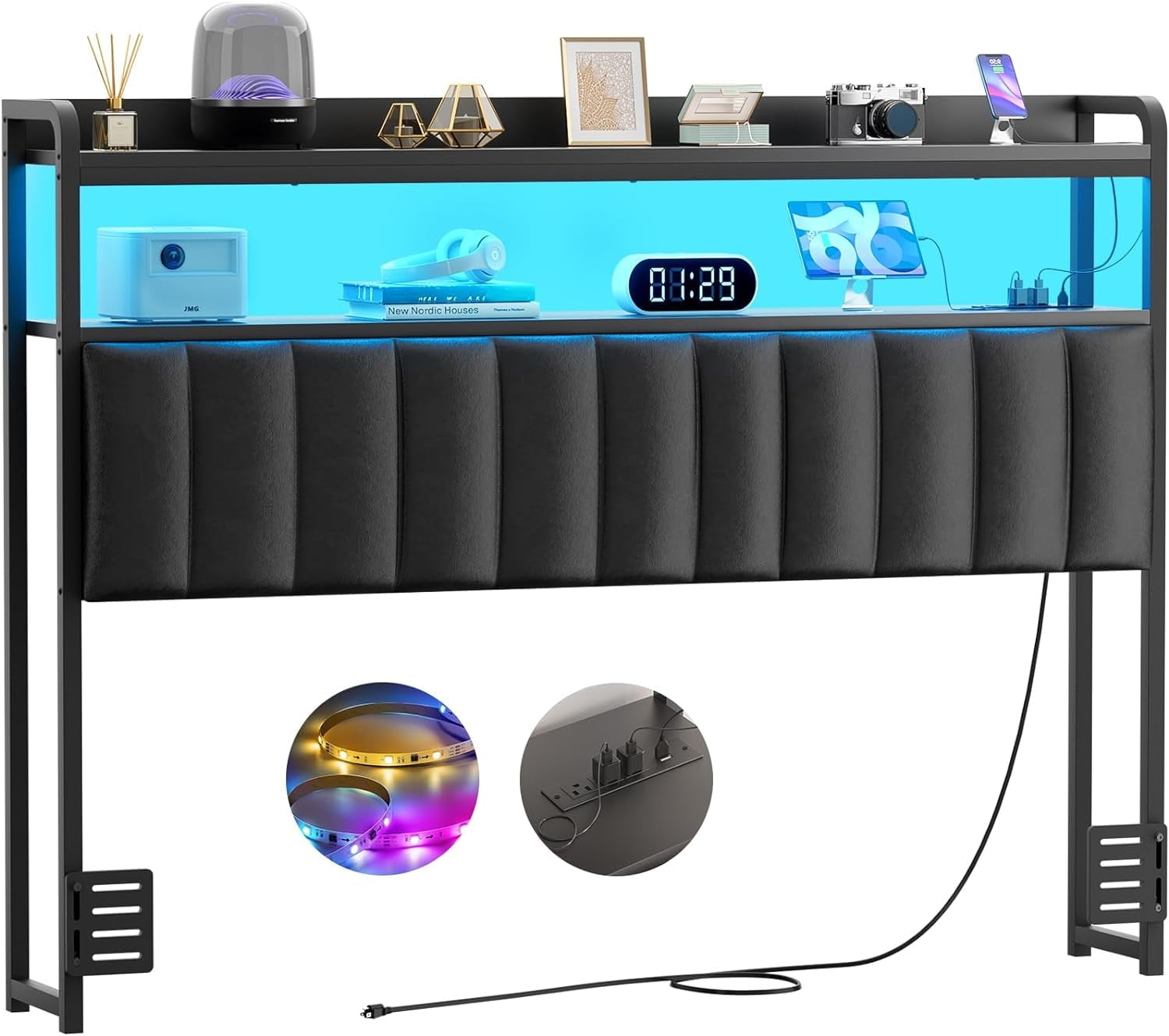 Headboard for Twin Size Bed Frame, Upholstered Headboards with Outlets ...