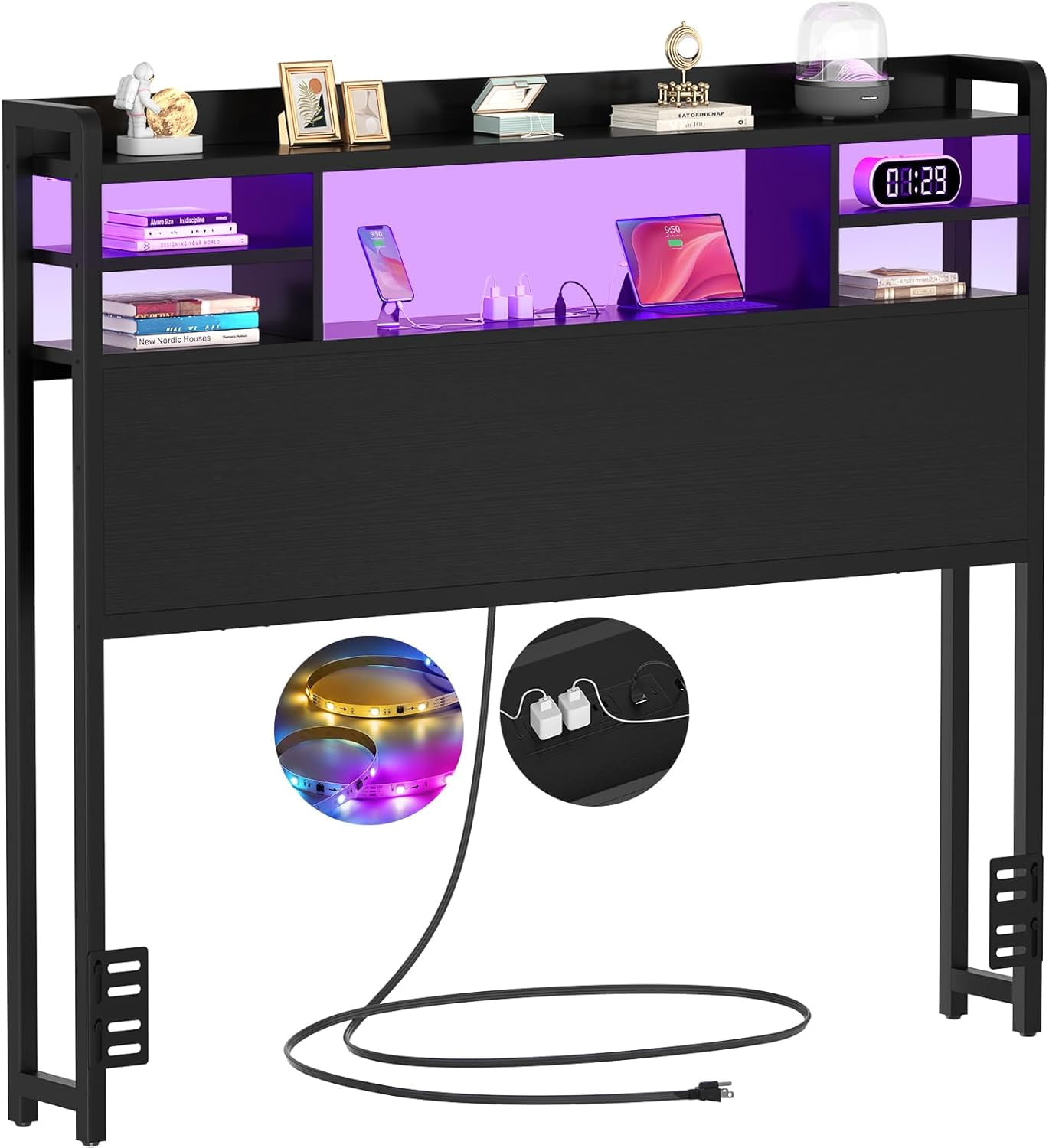 Headboard for Twin Size Bed with Storage, Headboards with LED Light ...