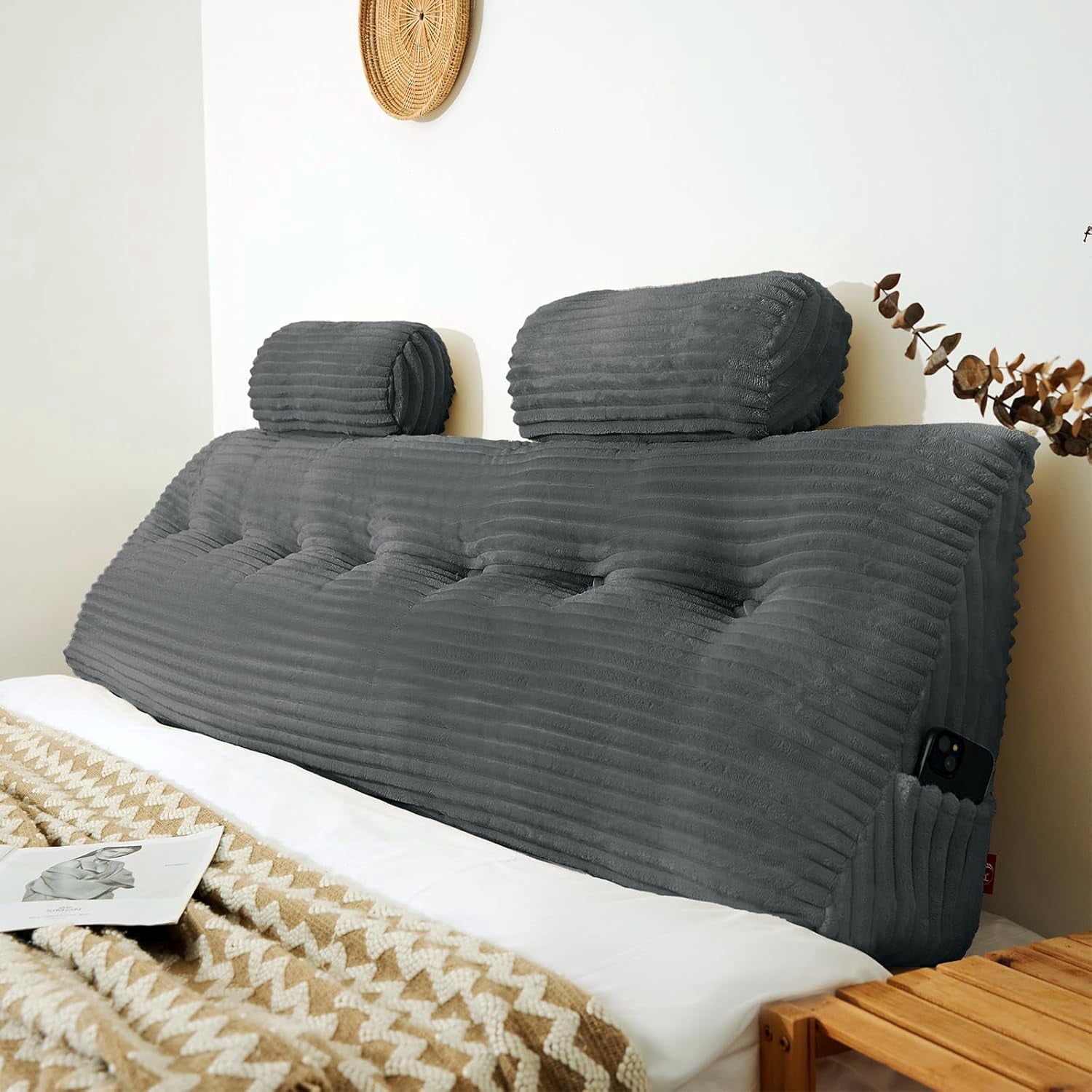 Headboard Wedge Pillow with 2 Pack Neck Roll Pillow Large Headboard ...