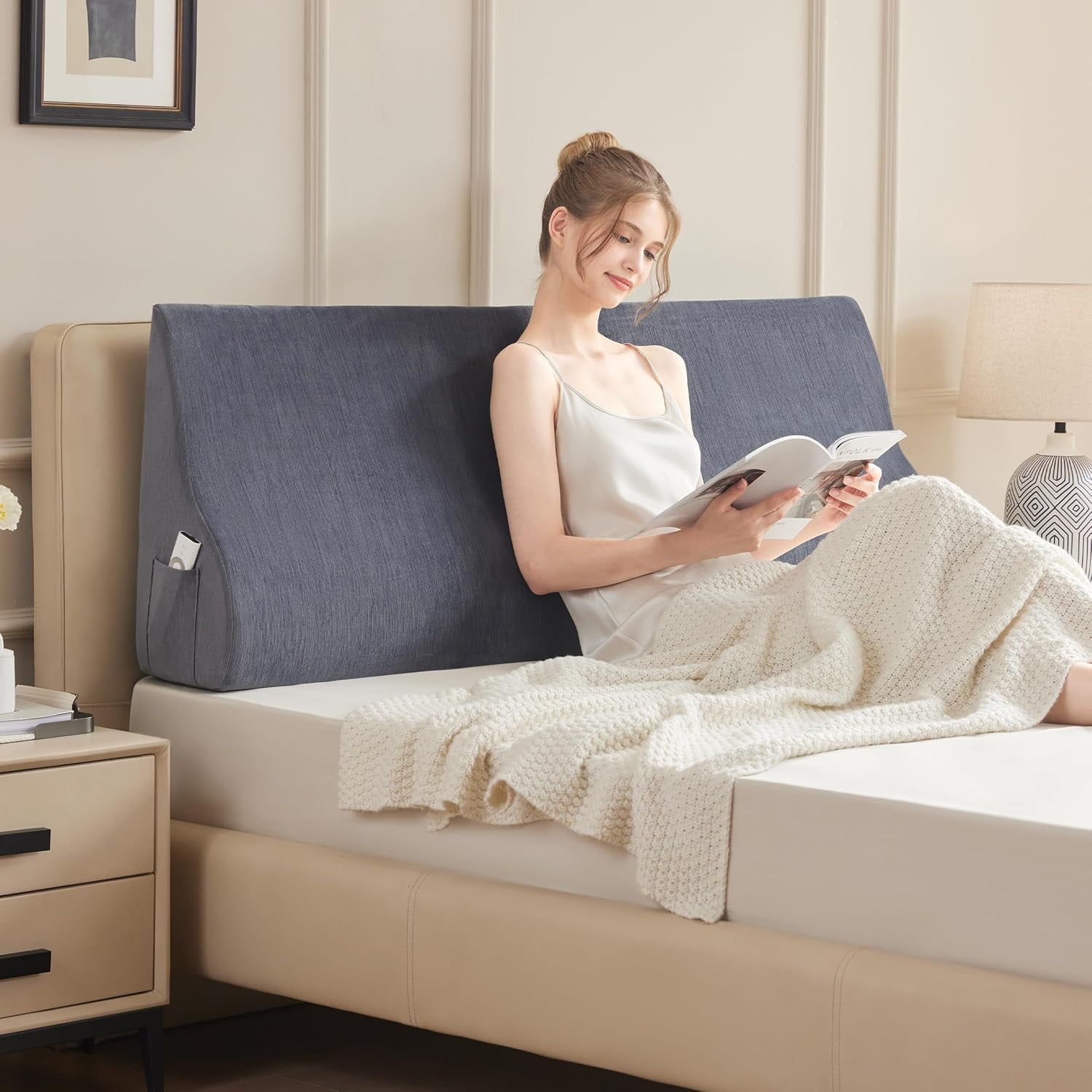 Headboard Wedge Pillow, Large Triangular Reading Pillows Bolster ...