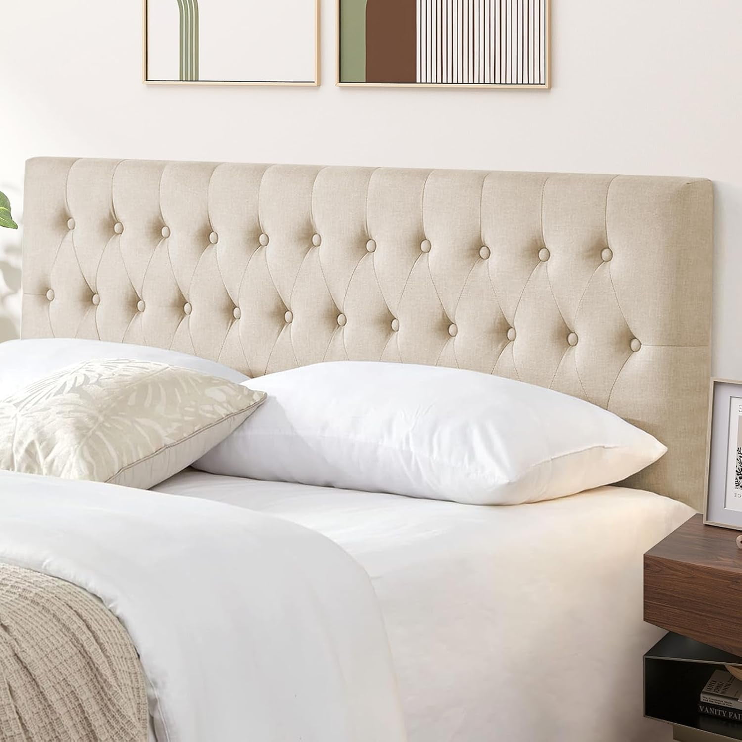 Headboards in Modern Button Design, Premium Linen Fabric Upholstered ...