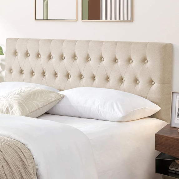 Headboards in Modern Button Design, Premium Linen Fabric Upholstered ...
