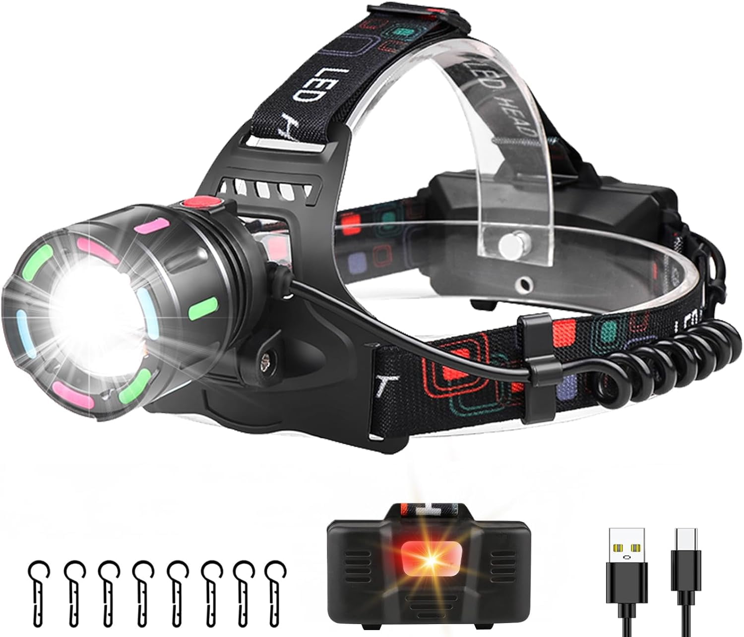 Headlamp, 2000 Lumen Led Headlamp, Headlamp Rechargeable with 4 Mode ...