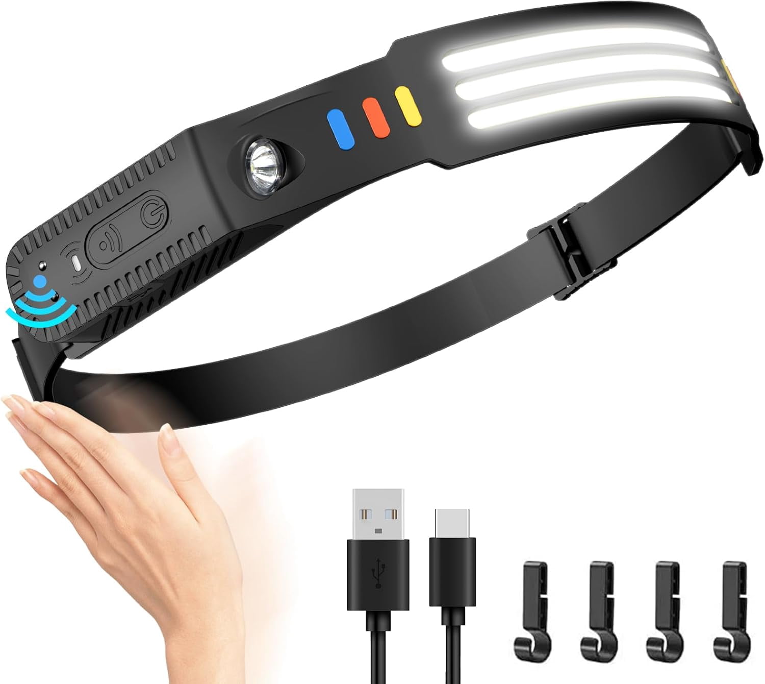 Headlamp , 230?Wide Beam Lamp , Flashlight with Motion Sensor, 5 Mode ...