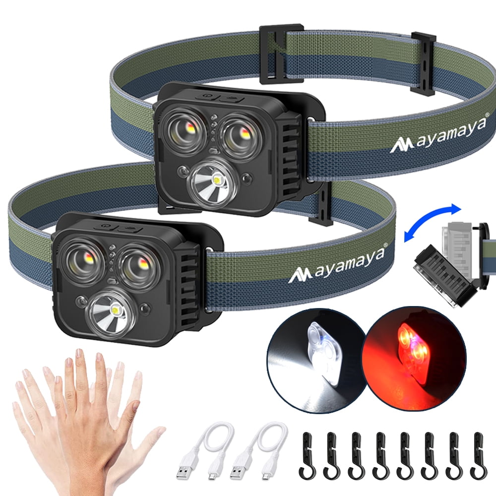 Headlamp 2Packs, Motion Sensor 6 Modes LED Headlight, 500 Lumens USB ...