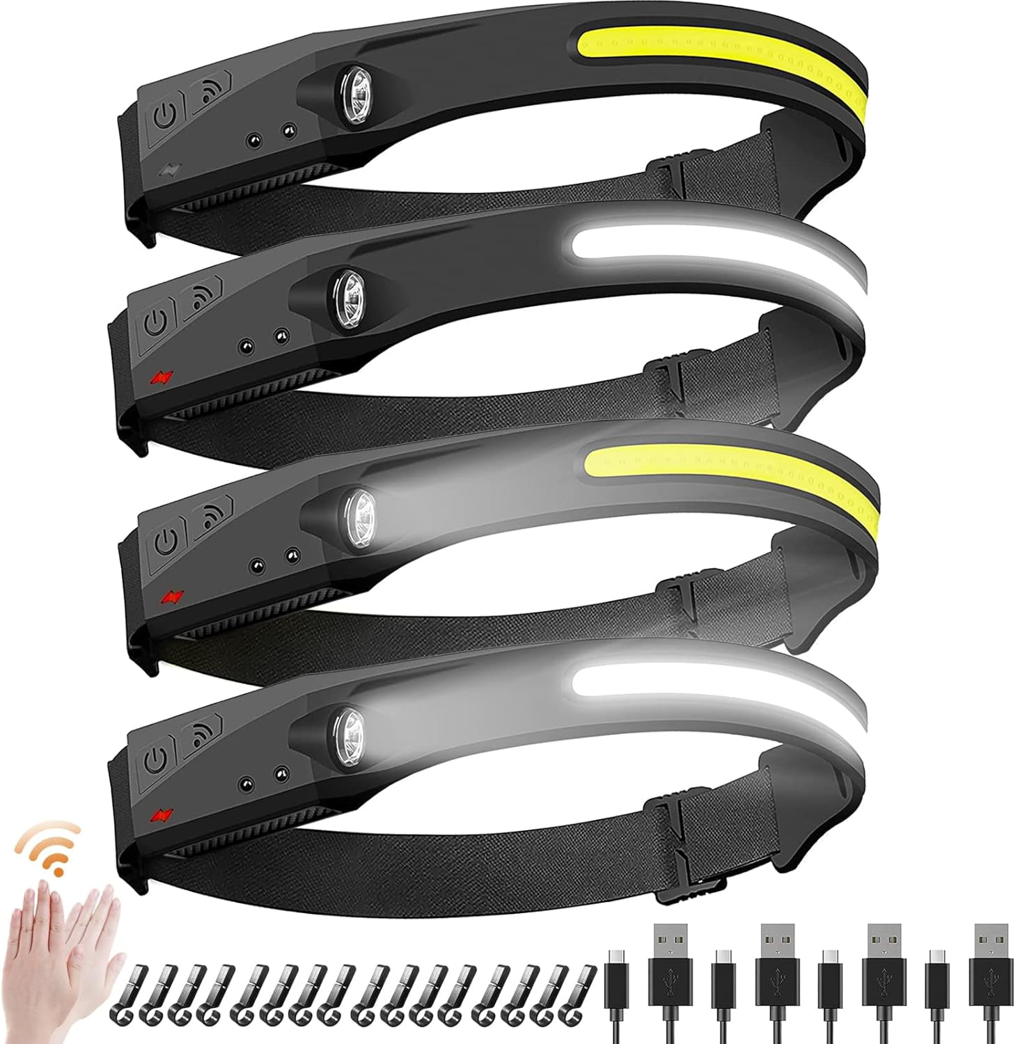 Headlamp 4 Pack, Rechargeable 230° Wide Beam Headlamps, 5 Lighting ...