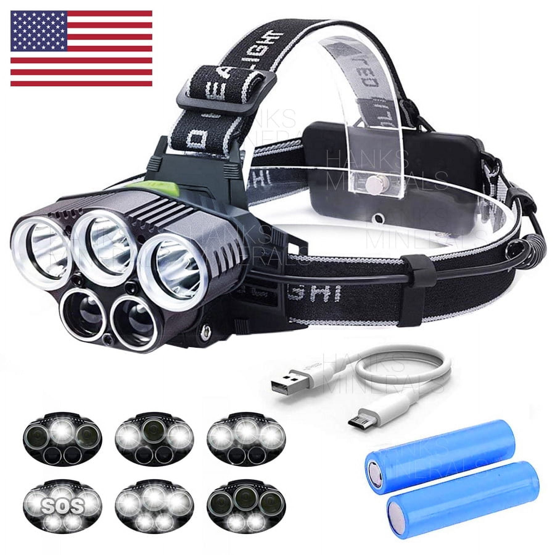 Headlamp 5x LED Super Bright Lumen Rechargeable Head Light Flashlight ...
