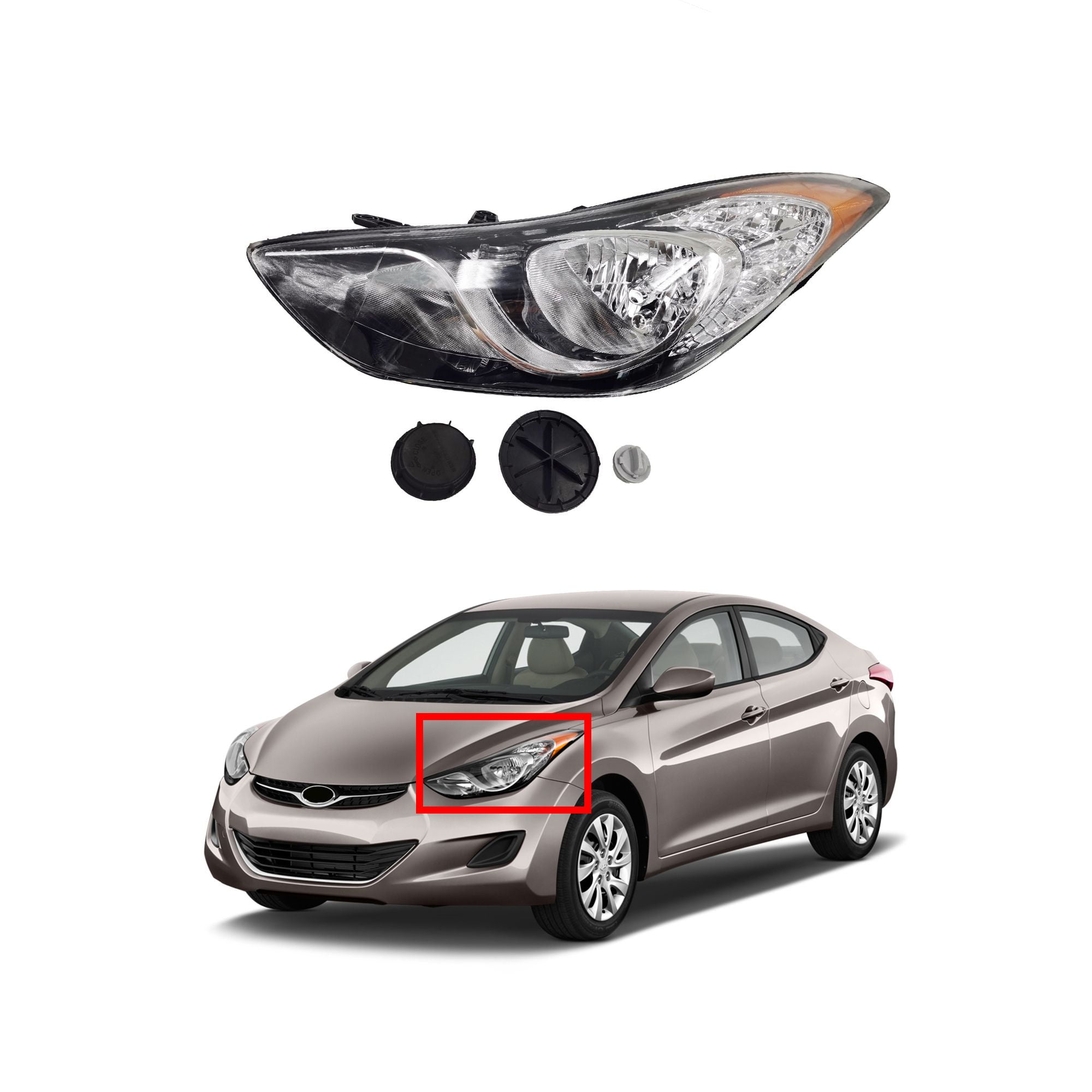Hyundai Elantra 2011-2013 Front Left Headlamp Assembly, OE HY2502161 ...