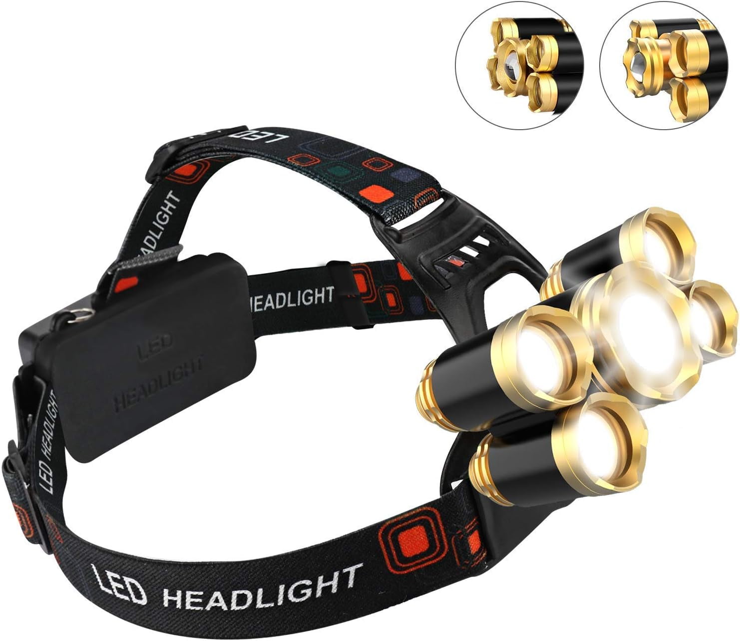 Headlamp, Brightest 12000 Lumen 5 LED Head lamp,USB Waterproof ...