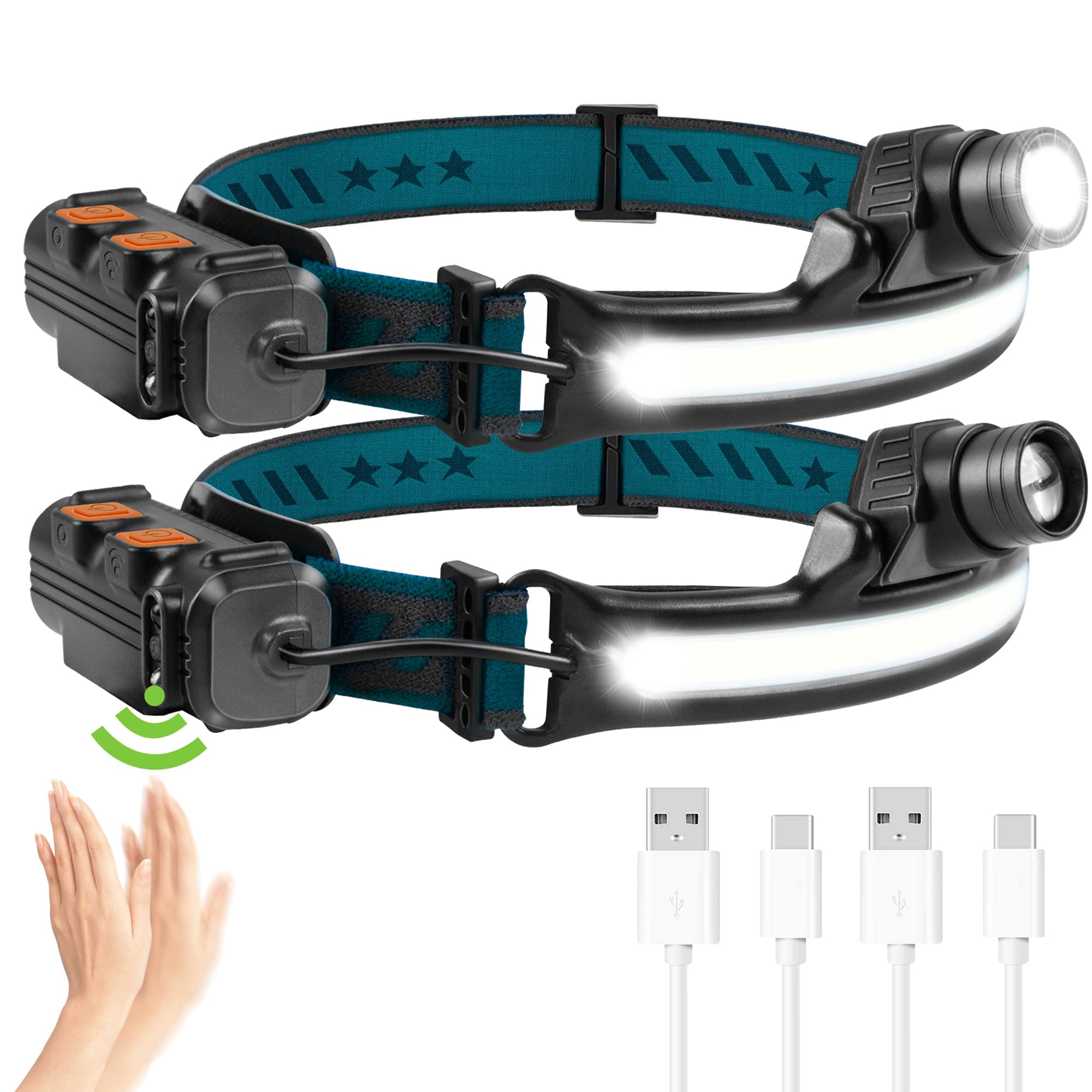 Headlamp Flashlight,1000 Lumens 2 Pack Rechargeable LED Headlamps 270 ...