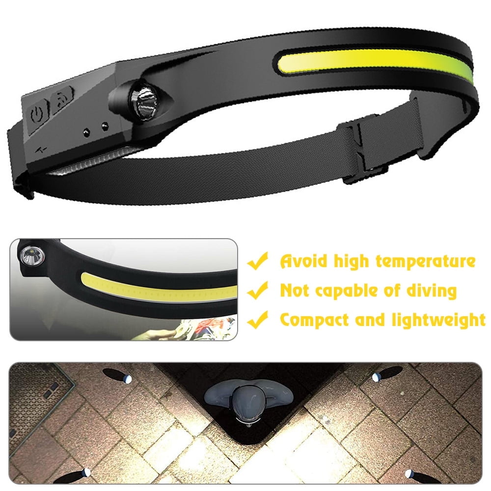 Headlamp Flashlight, LED 230° Wide Beam Headlamp Lightweight COB Bright ...