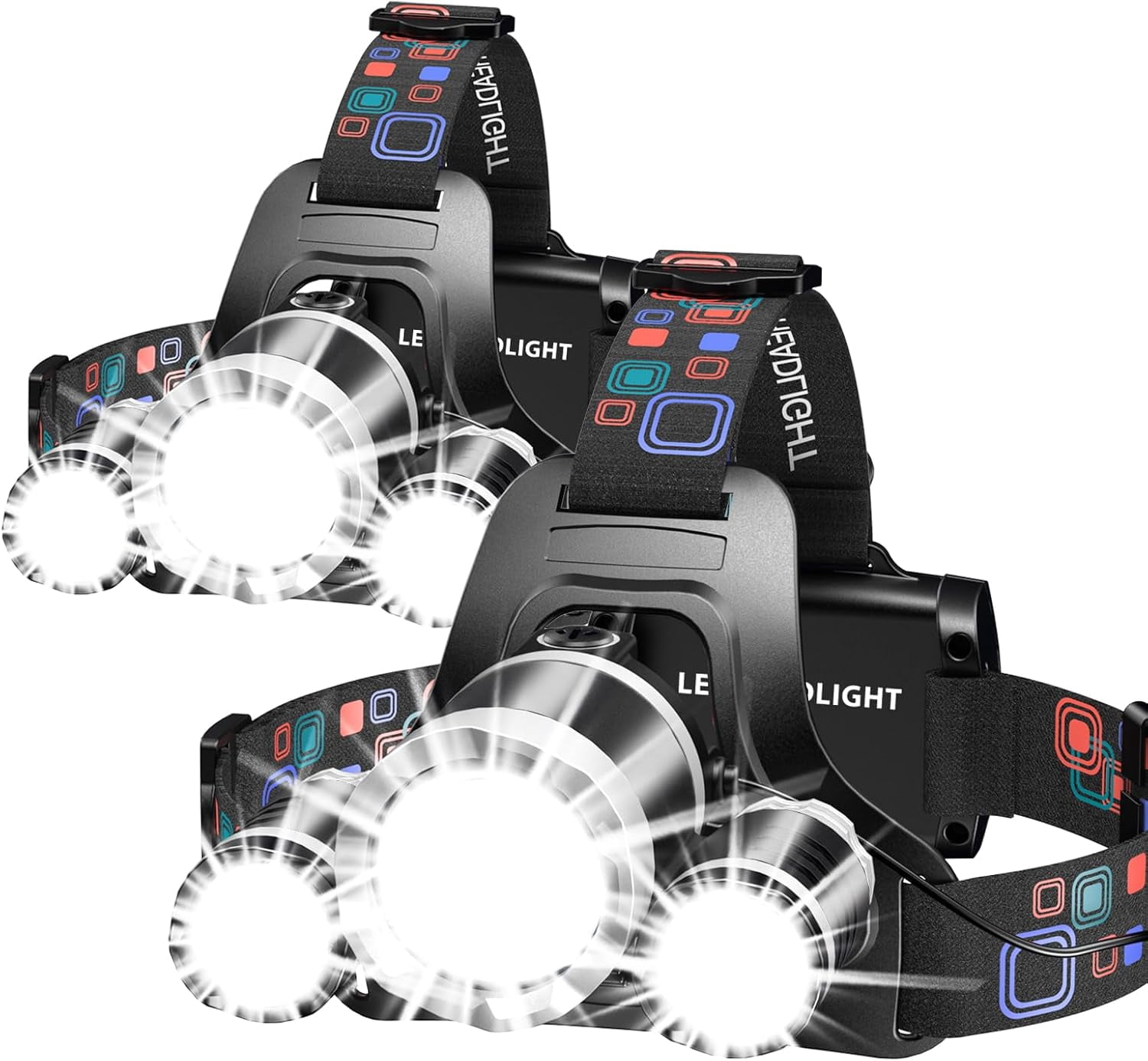 Headlamp Rechargeable, 2 Pack 3000L Bright Headlight, Lightweight ...