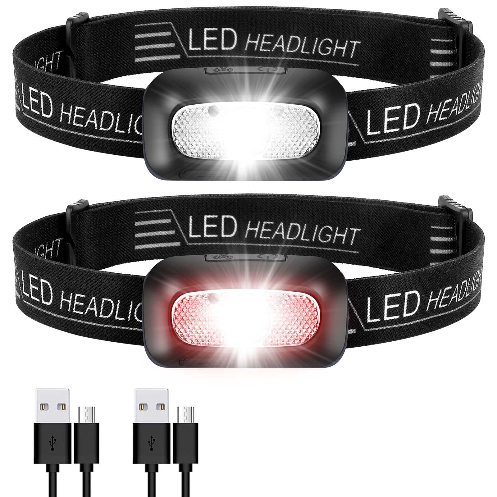 Headlamp Rechargeable 2 Pack - LED Head Lamp with Motion Sensor,White ...