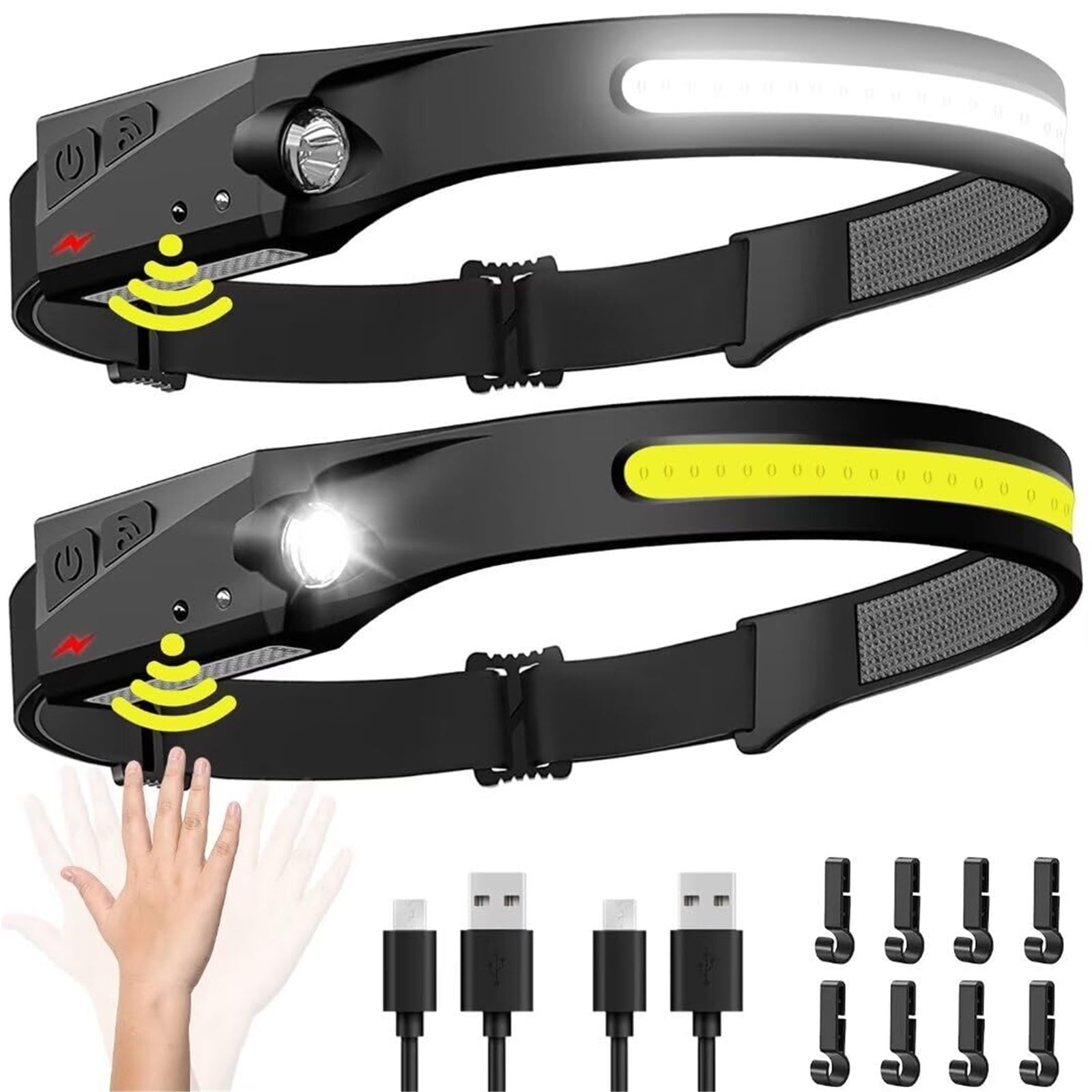 Headlamp Rechargeable, 230° Wide Beam Head Lamp LED with Motion Sensor ...