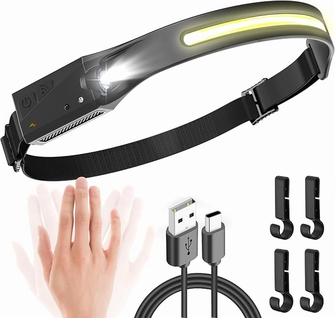 Headlamp Rechargeable, 230° Wide Beam Head Lamp LED with Motion Sensor ...