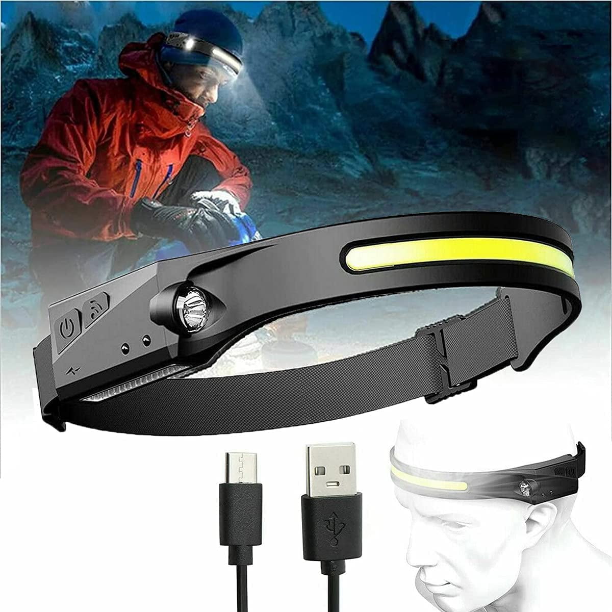 Headlamp Rechargeable 230° Wide Beam Head Lamp LED with Motion Sensor ...