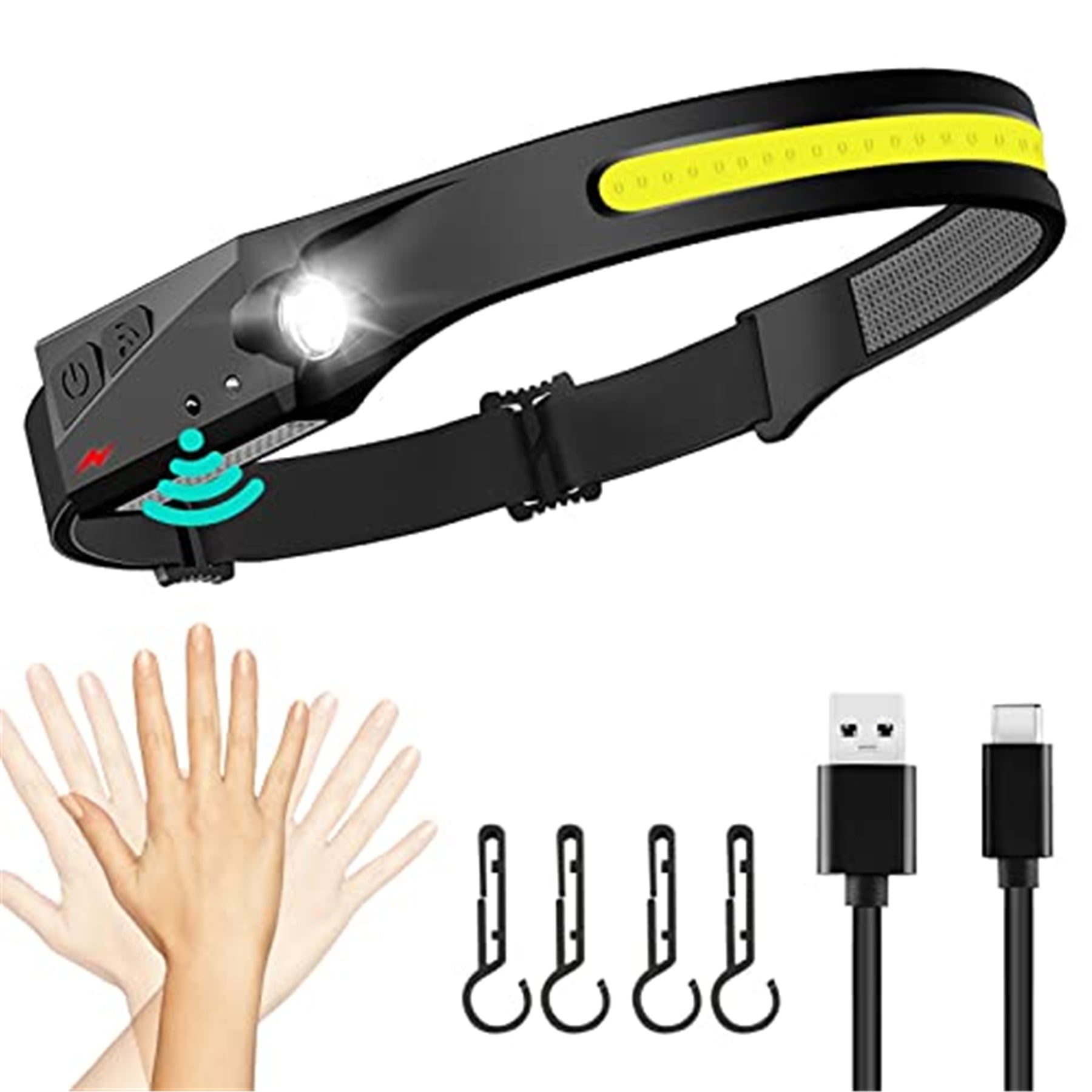 Headlamp Rechargeable 2PCS, 230° Wide Beam Head Lamp LED with Motion ...