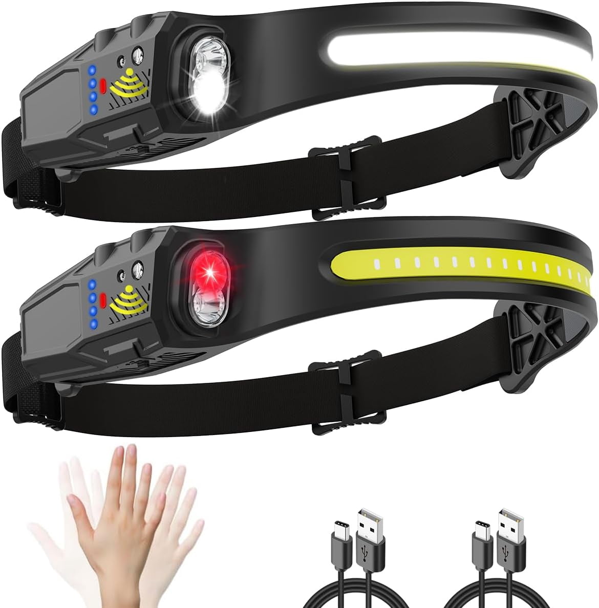 Headlamp Rechargeable 2Pack, 230° Wide Beam Head Lamp, LED Headlamp ...
