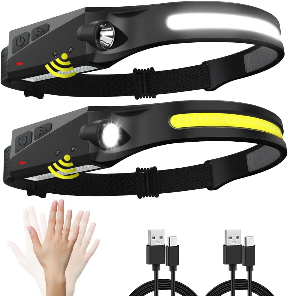 Headlamp Rechargeable 2Pack, 230° Wide Beam Head Lamp, LED Headlamp ...