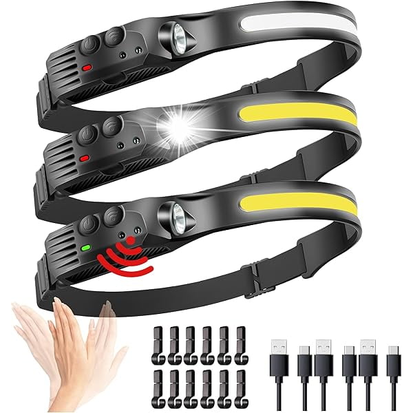 Headlamp Rechargeable 3PCS, Head Lights for Forehead Motion Sensor ...