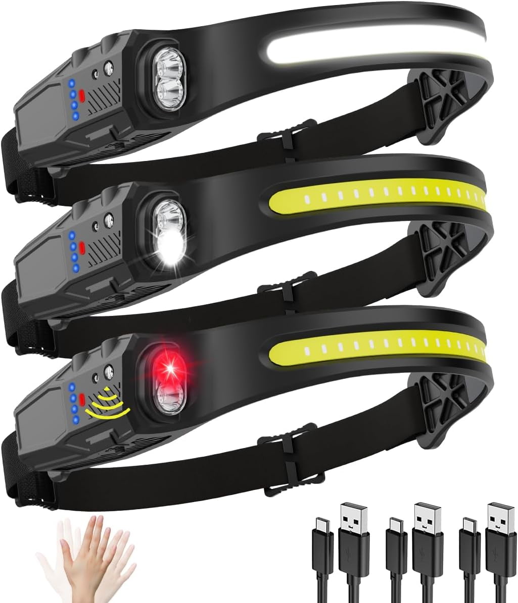 Headlamp Rechargeable 3Pack, 230° Wide Beam LED Headlamp, 7Mode ...