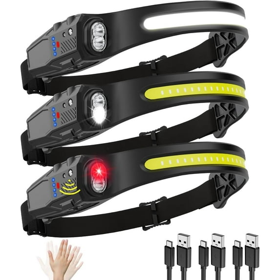 Headlamp Rechargeable 3Pack, 230° Wide Beam LED Headlamp, 7Mode ...