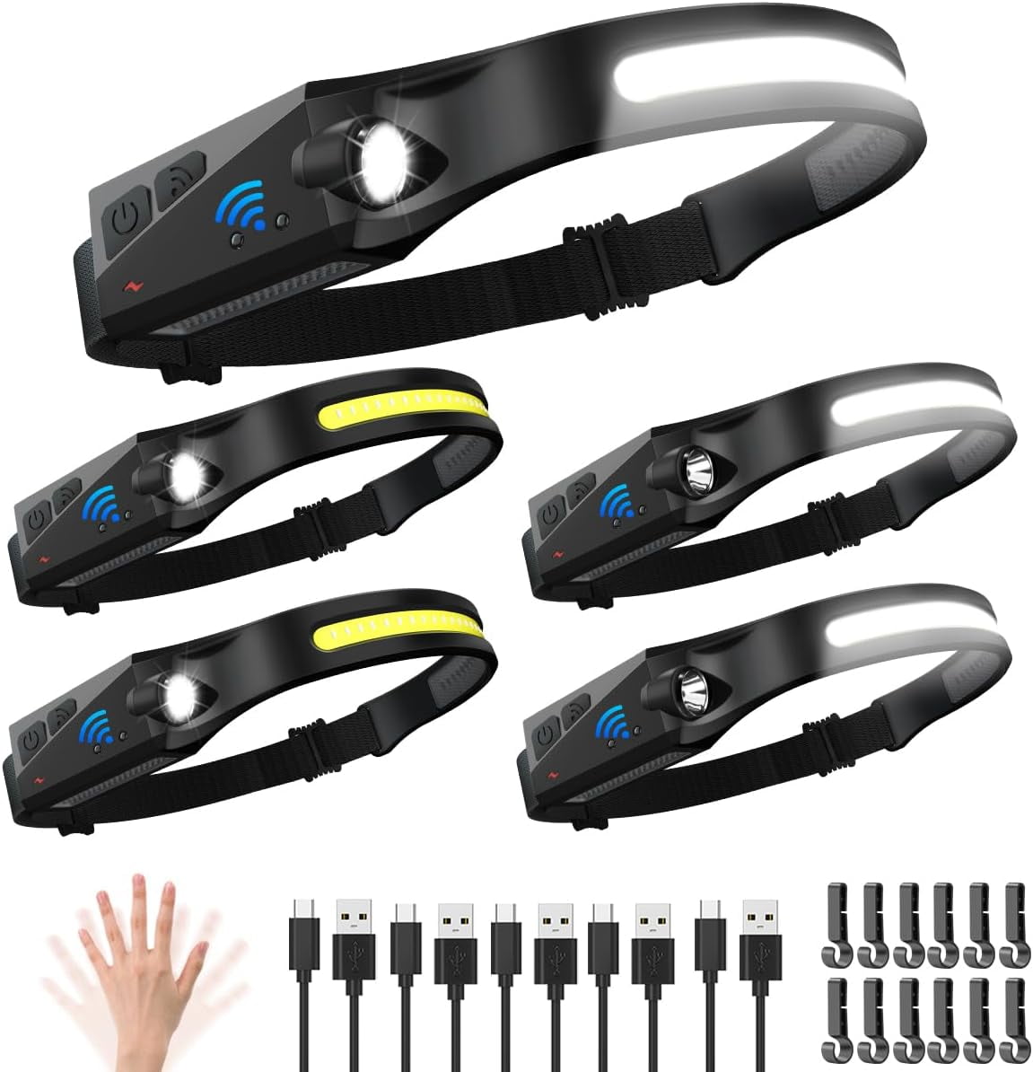 Headlamp Rechargeable 5Pack, 230° Wide Beam LED Headlamp, 5Mode Head ...