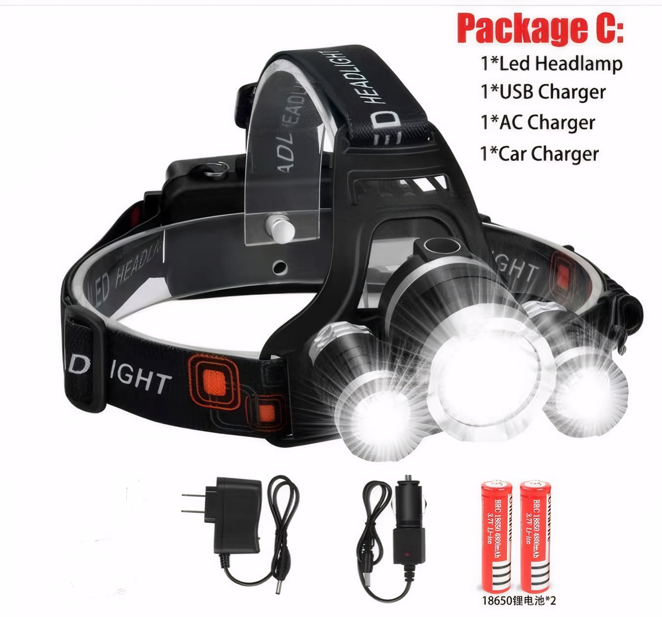 Headlamp Rechargeable High Lumes, 3 Powered Bright LED Headlights ...