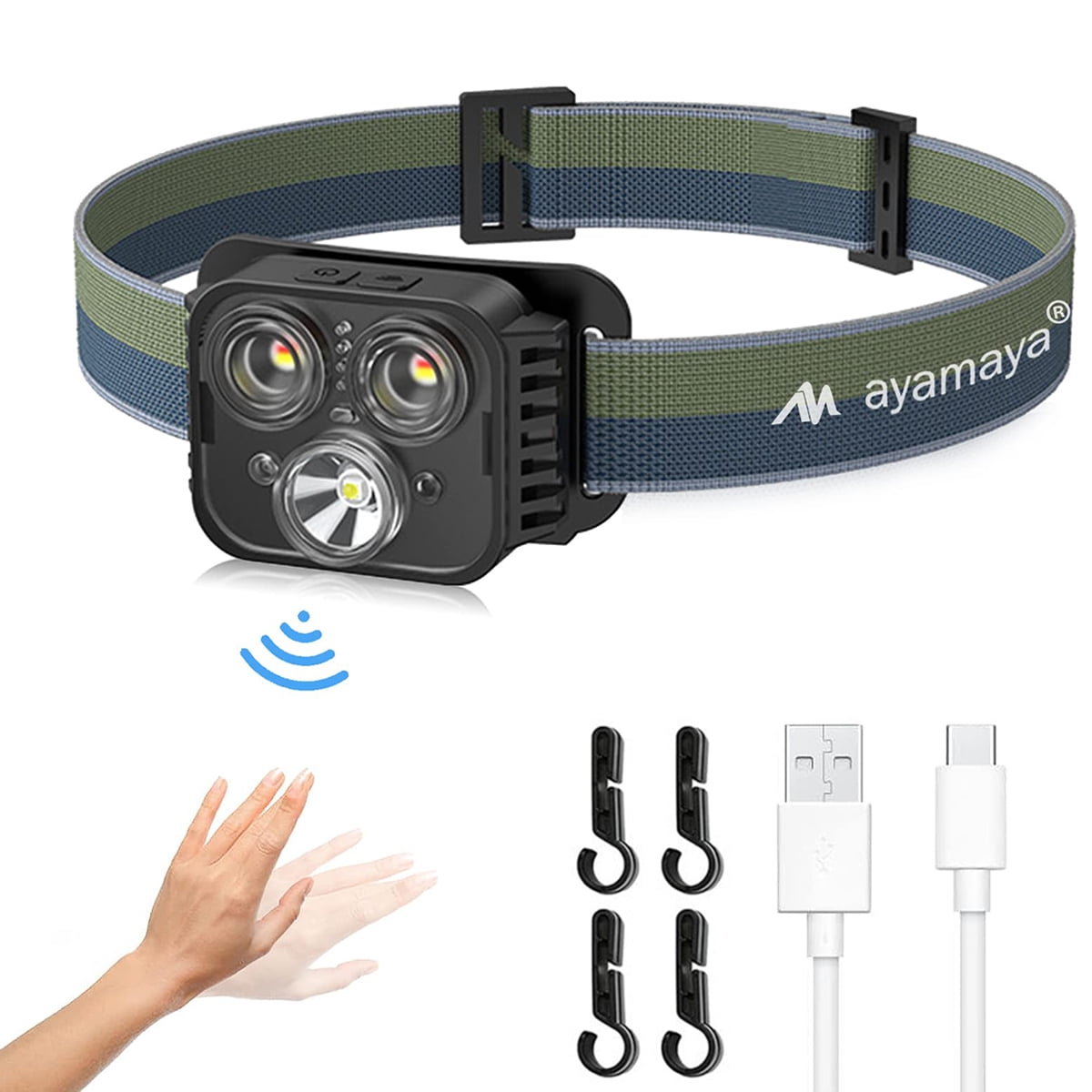 Headlamp Rechargeable, IC ICLOVER 800 Lumen Motion Sensor USB Forhead ...