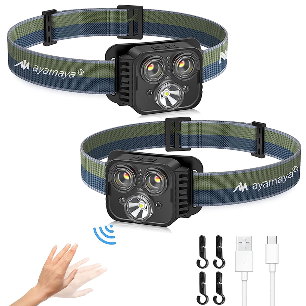 Headlamp Rechargeable, IC ICLOVER 800 Lumen Motion Sensor USB Forhead ...