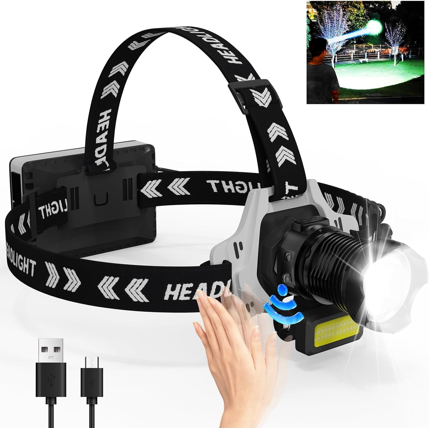 Headlamp Rechargeable LED Head Lamp,200000 Lumens Super Bright LED Head ...