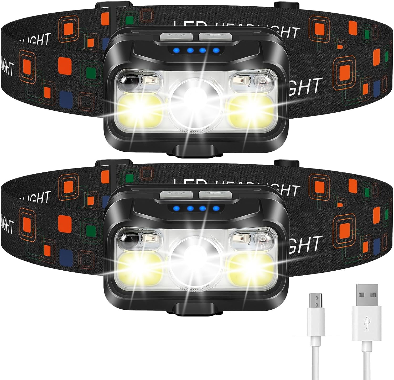 Headlamp Rechargeable, Lumen Super Bright Motion Sensor Head Lamp ...