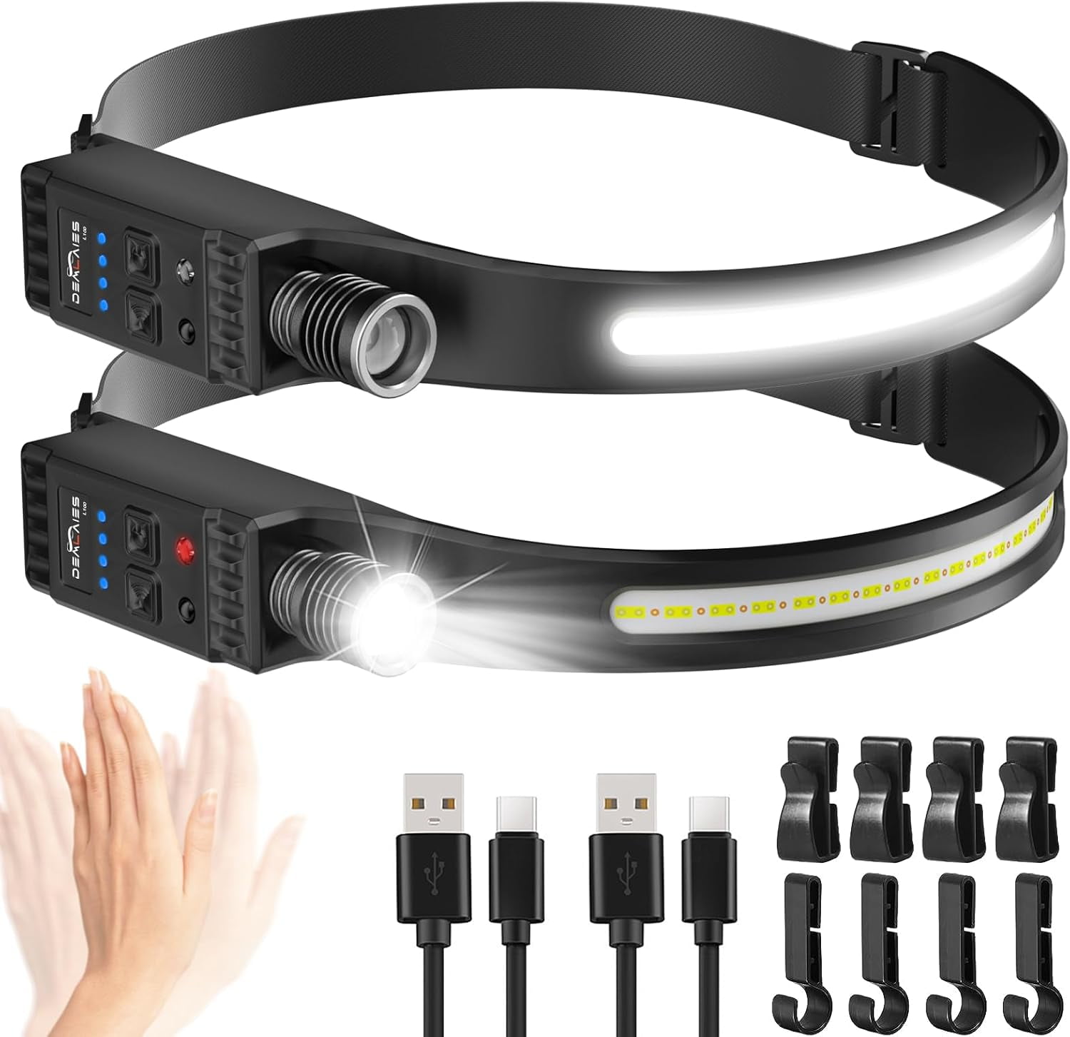 Headlamp with Red Light, 2 Bright 230? Wide Beam Lamp, 30 Hrs Runtime ...