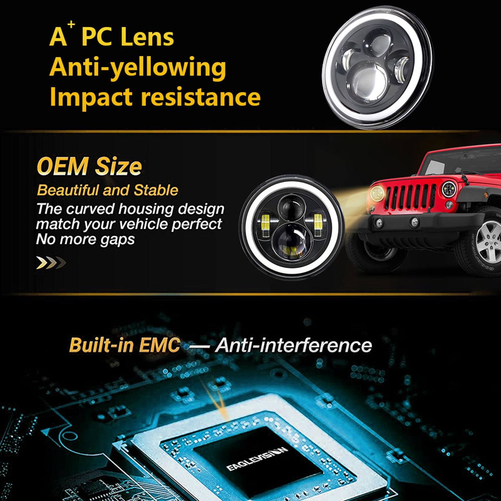 Headlight 1Pcs 7 Inch Car Motorcycle LED Headlight With DRL/Turn /Low ...