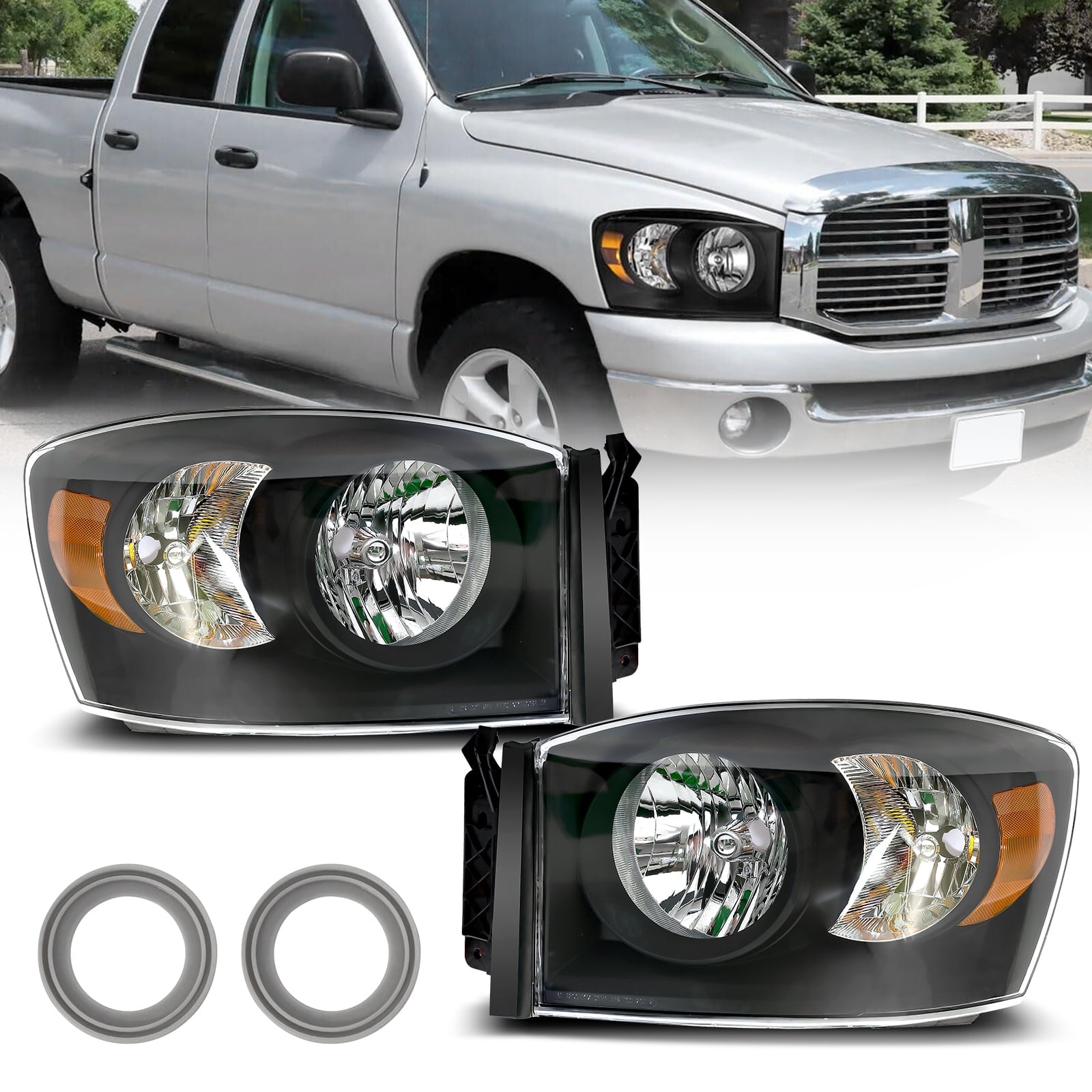 Headlight Assembly Compatible with 2006-2008 Dodge Ram 1500/06-09 Dodge ...