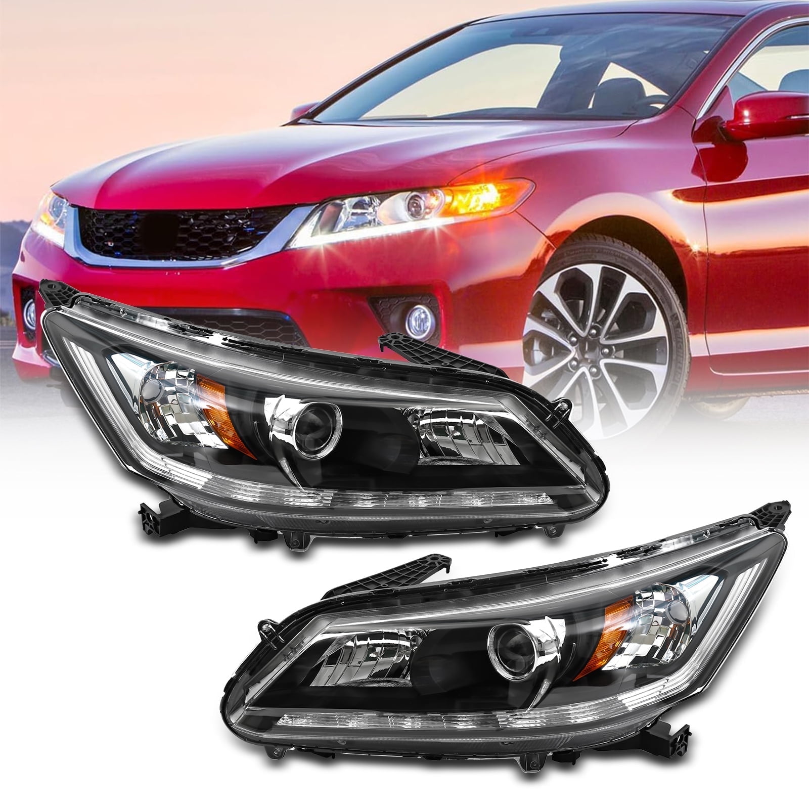 Headlight Assembly Compatible with 2013-2015 Honda Accord 4-Door Sedan Halogen Headlamp ...