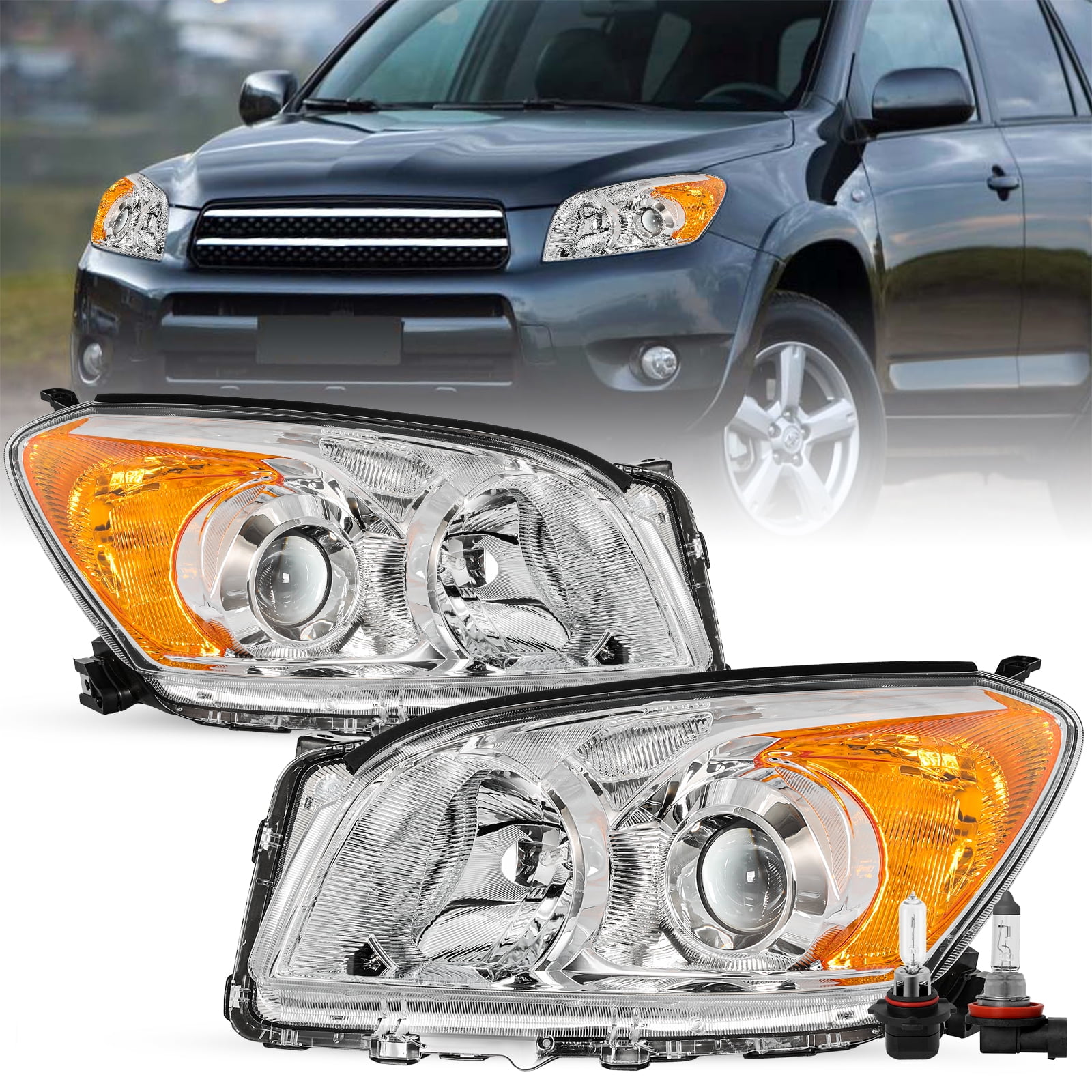 Headlight Assembly For 2009-2012 Toyota RAV4 RAV-4 Chrome Projector ...
