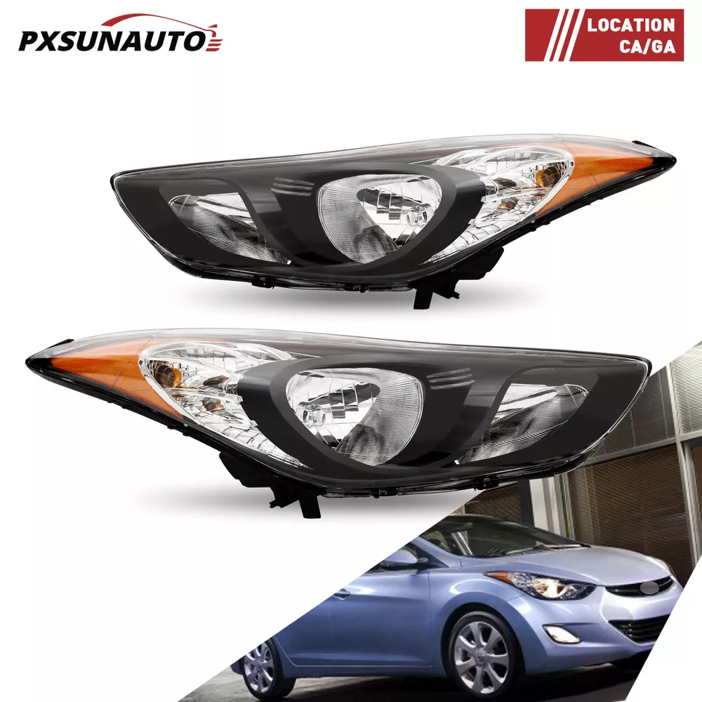 Headlight Assembly For 2011-2013 Hyundai Elantra Halogen Headlamp Black ...