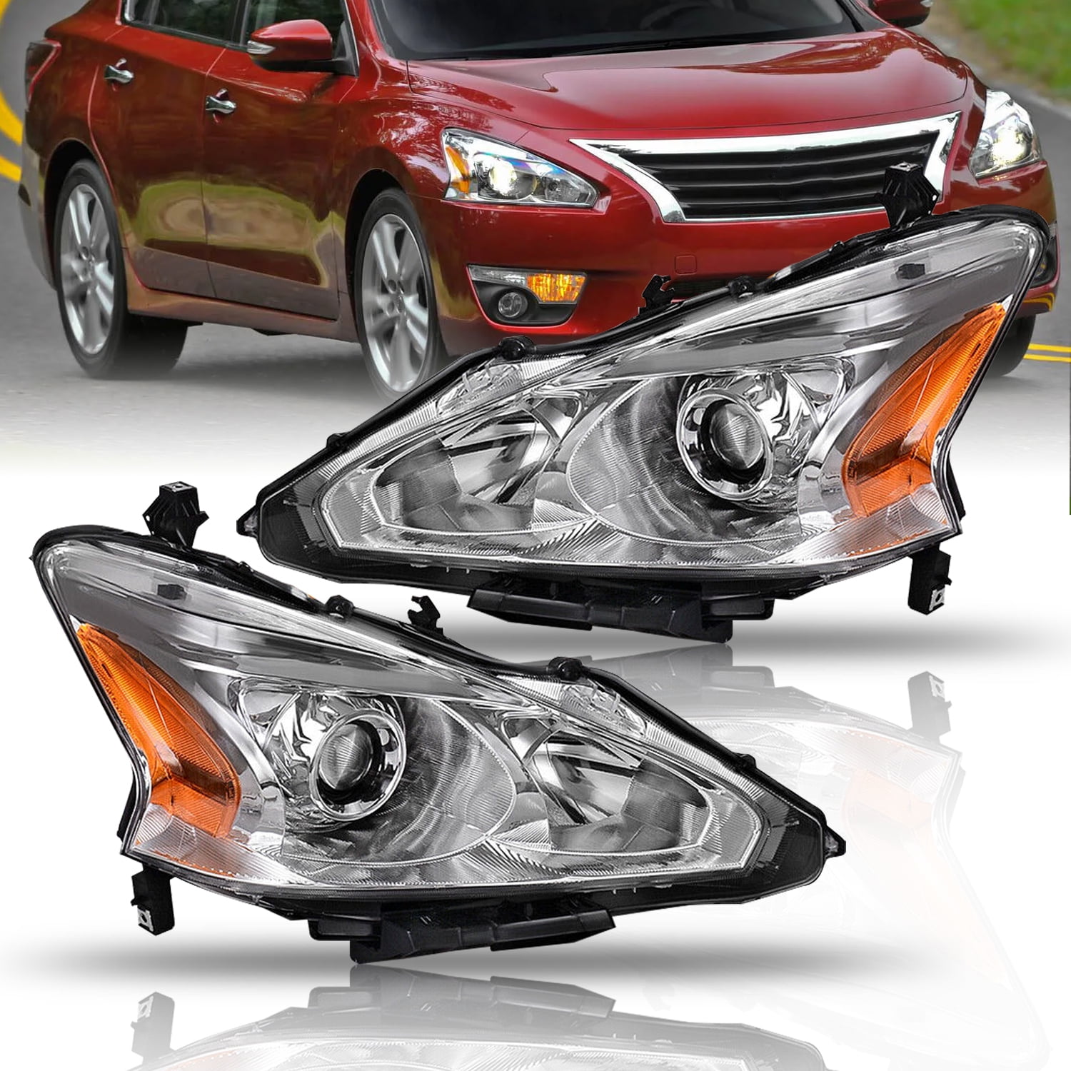 Headlight Assembly For 2013-2015 Nissan Altima Sedan 4-Door with Amber ...