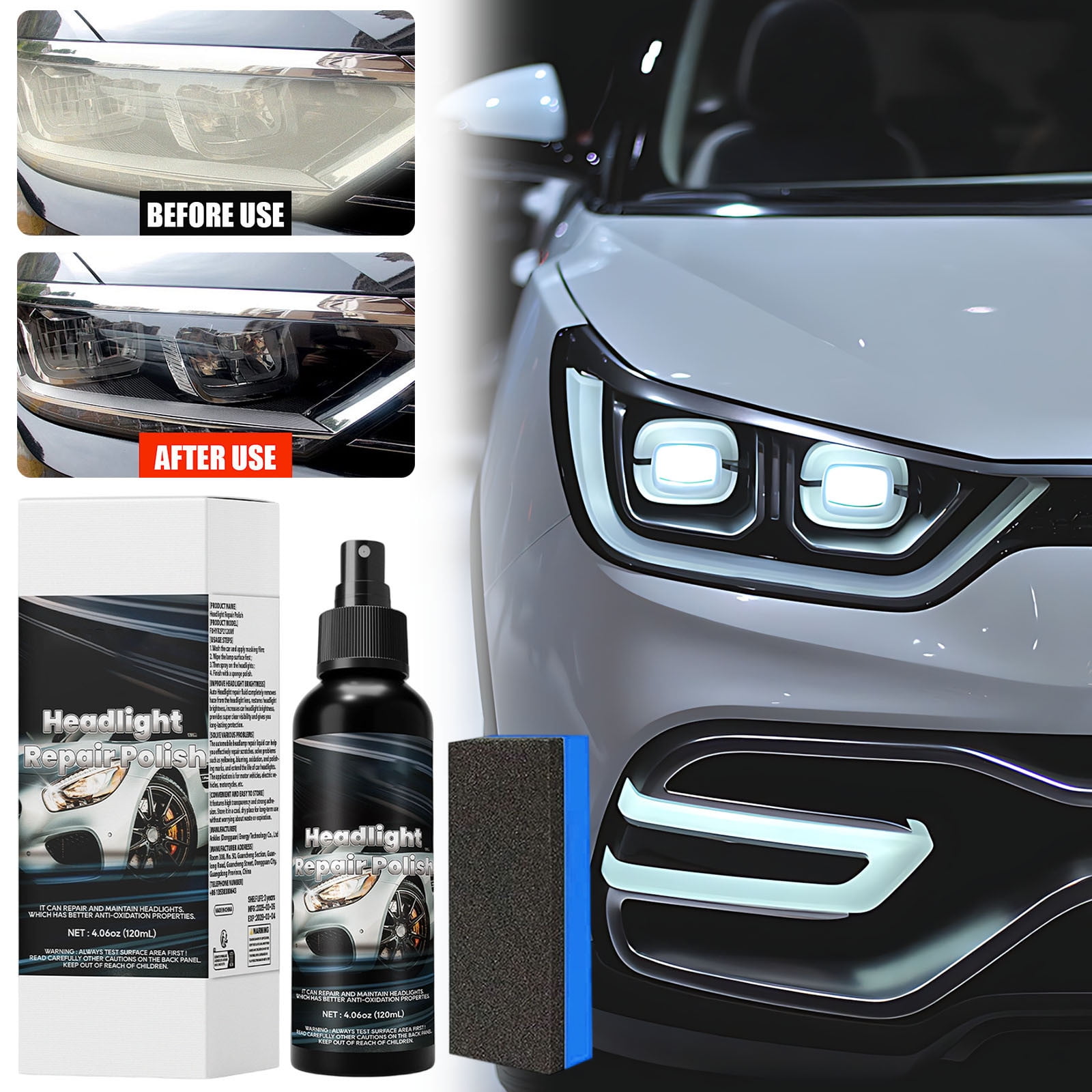 Headlight Cleaner Restoration Kit for Cars, 120ml Long-Lasting ...