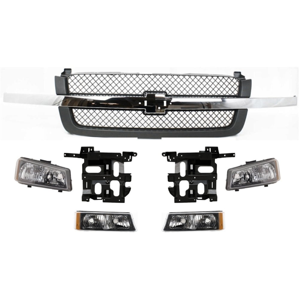 Headlight and Grille Kit For Avalanche Silverado Smooth Reflector Fits ...