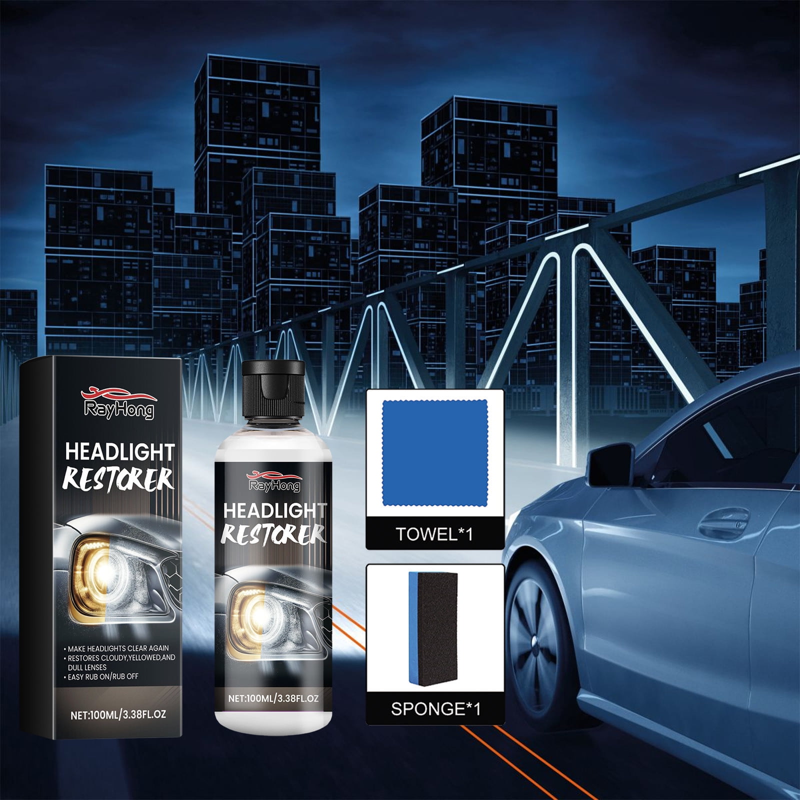 Headlight Polish,Automotive Headlight Lens Restorer Kit,100ml,Headlight ...