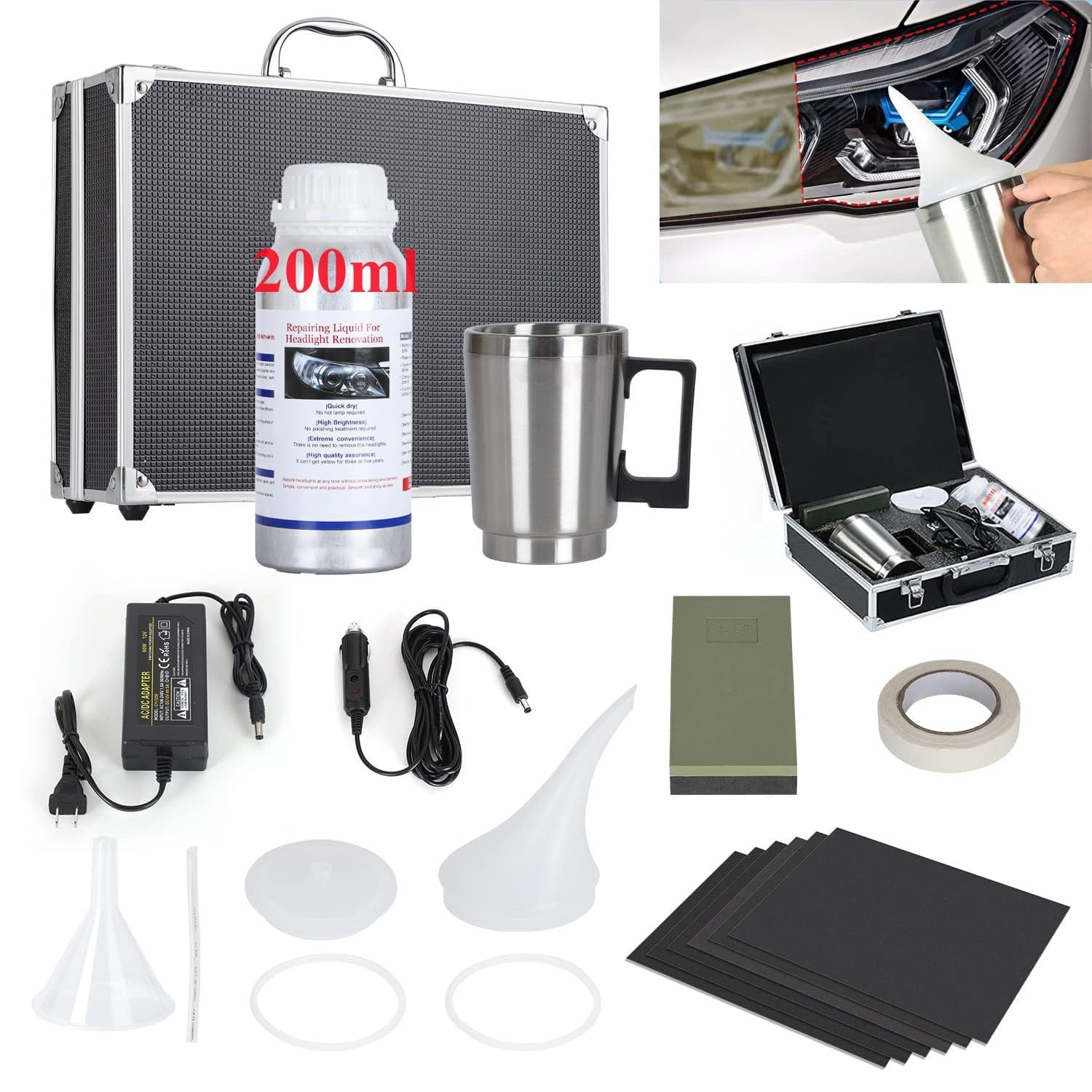 Headlight Repair Kit,Automobile Headlight Restoration Kits with 200ML Repair Liquid,Car ...