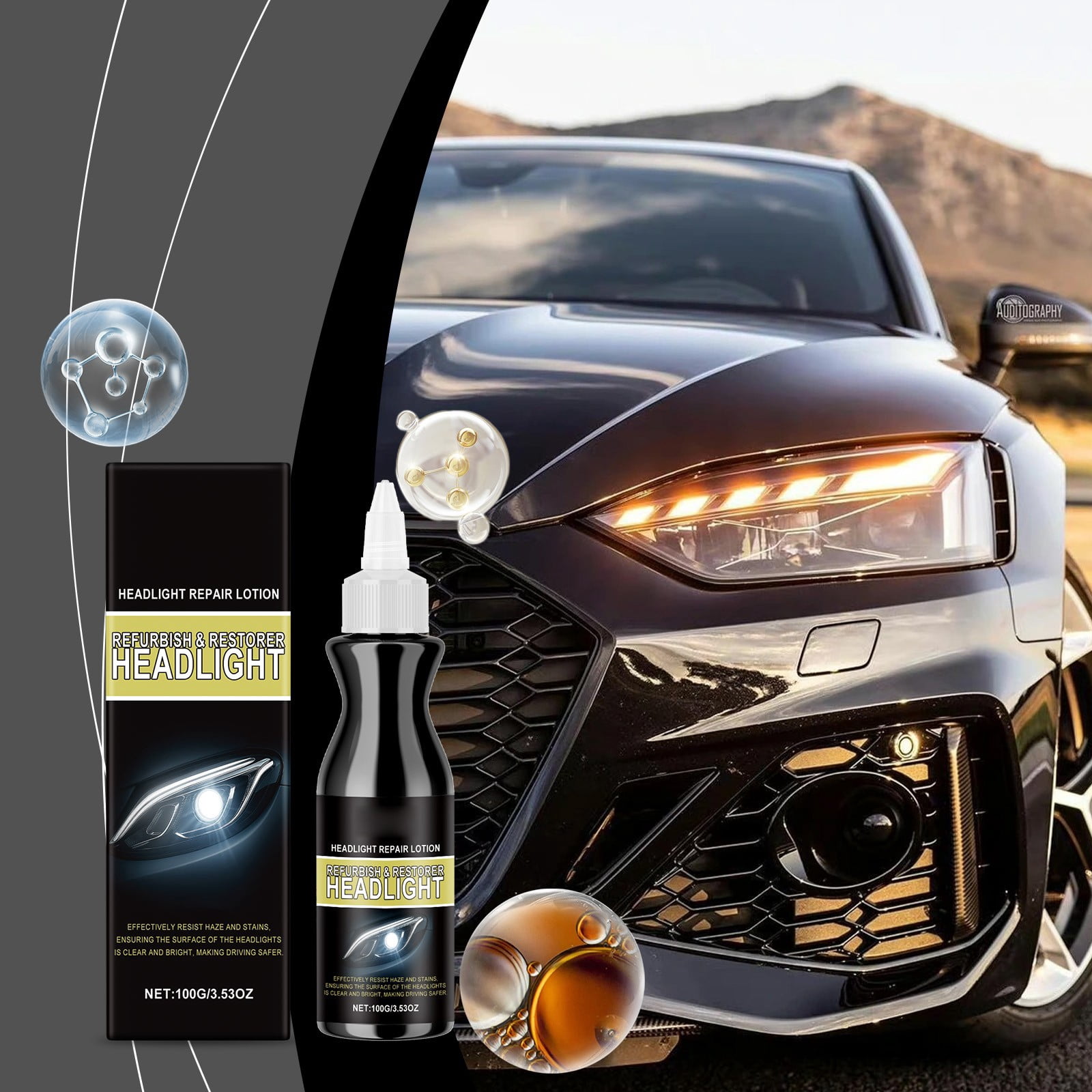 Headlight Restoration Kit 100g – Car Lens Polish & Clear Coat Repair ...
