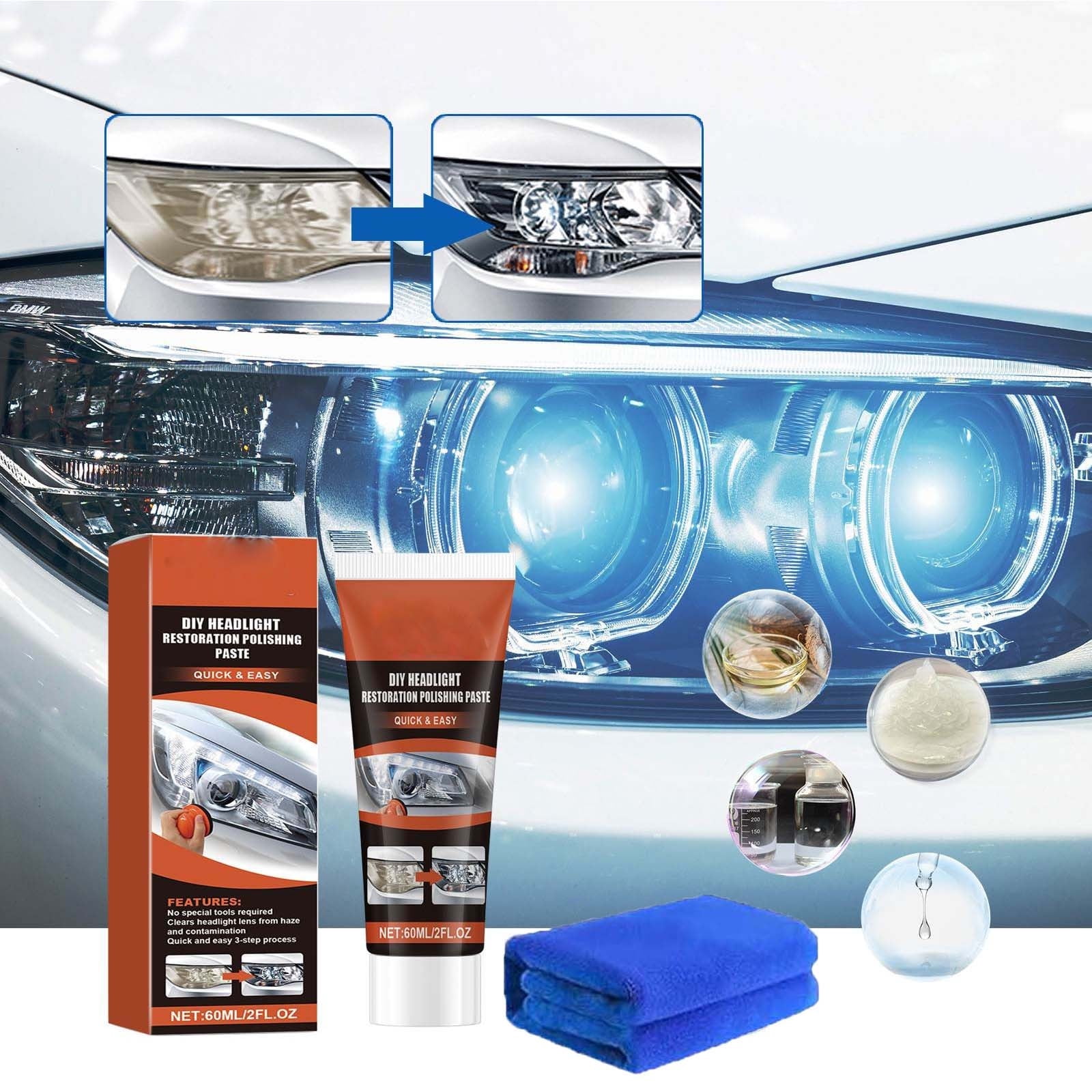Headlight Restoration Liquid, 60ml Yellowing & Haze Remover, DIY Lens ...