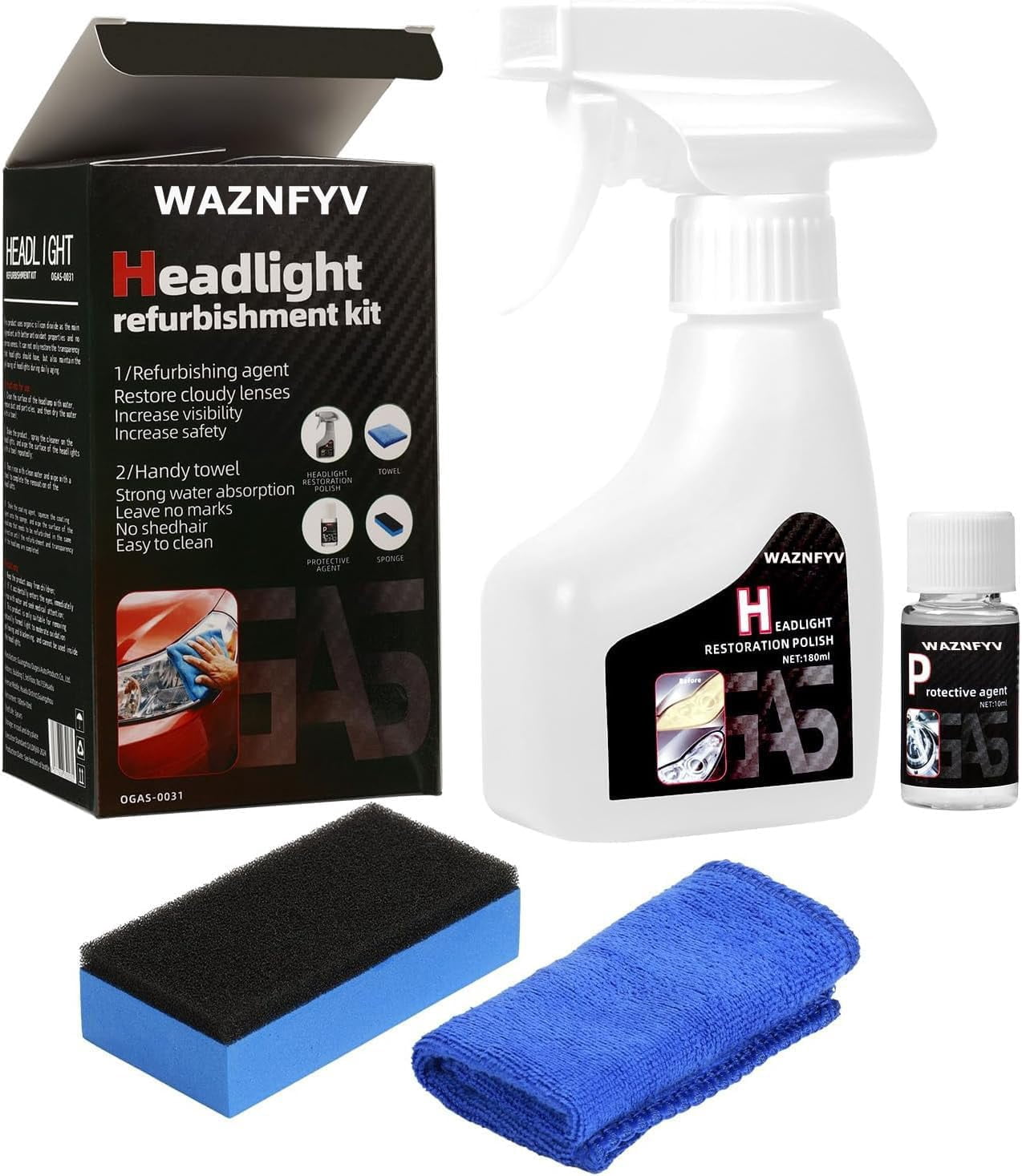 Headlight Restoration Spray, Automotive Headlamp Cleaner Kit to Remove ...