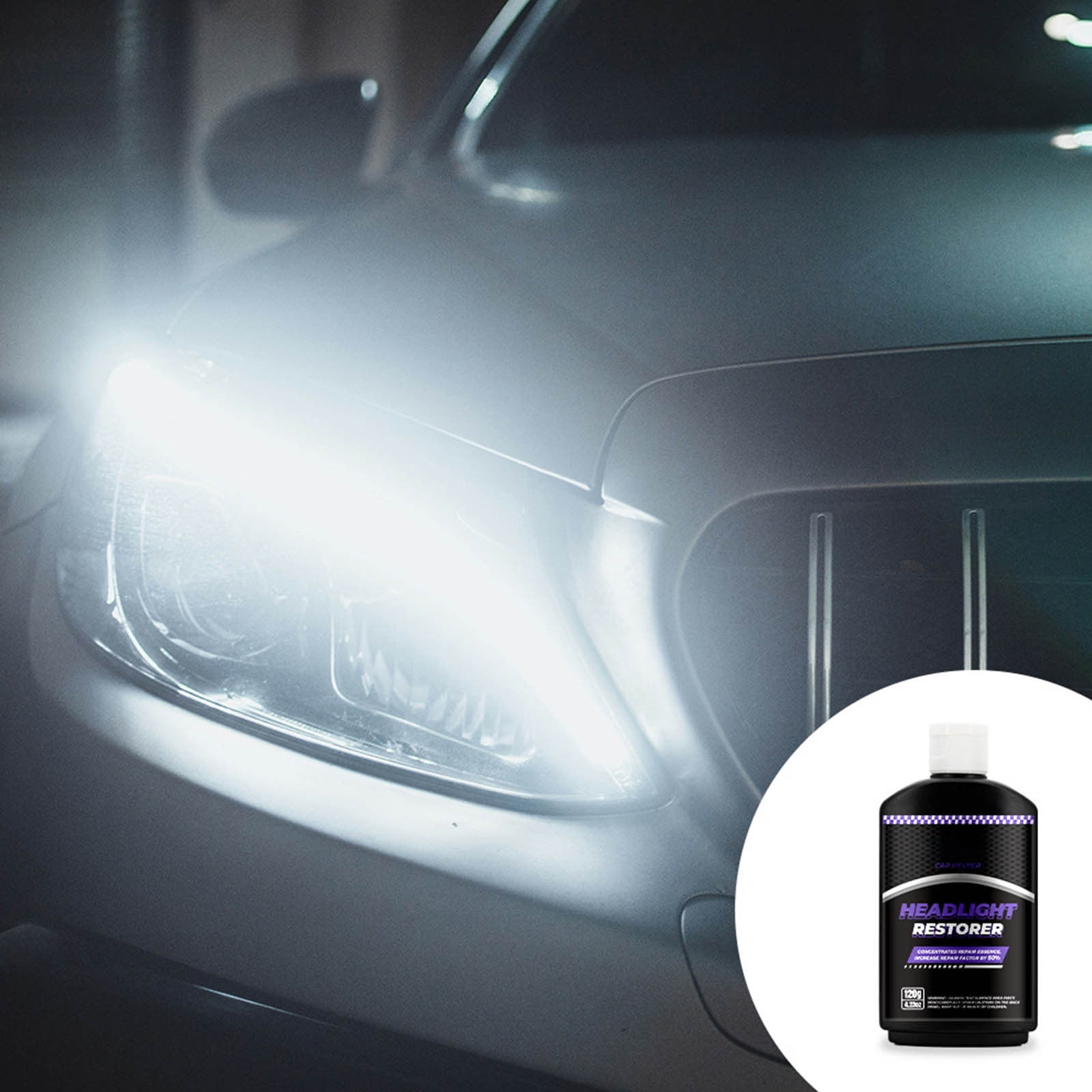 Headlight Restorer Cleaner, 120ml Polisher, Non-Toxic Formula, Reusable ...