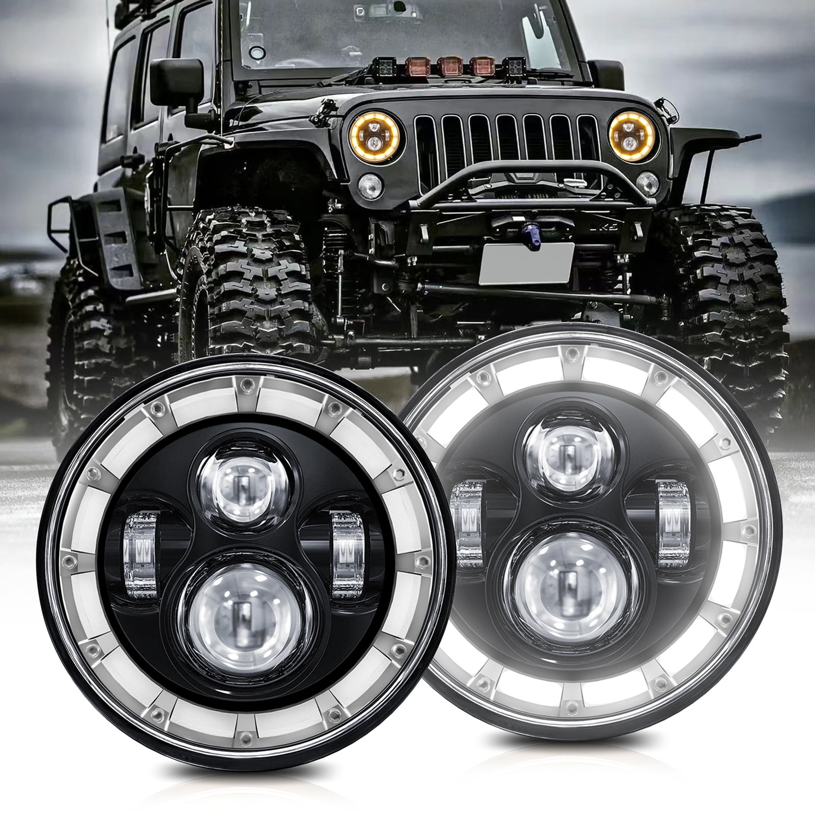 Headlights 1 PCS 7 Inch LED Headlight, Round Headlamp With High Low ...