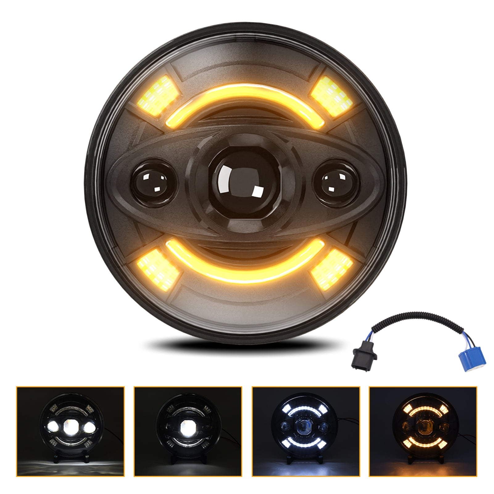Headlights 7 Inch Car LED Headlight, Round Light With White High Low ...